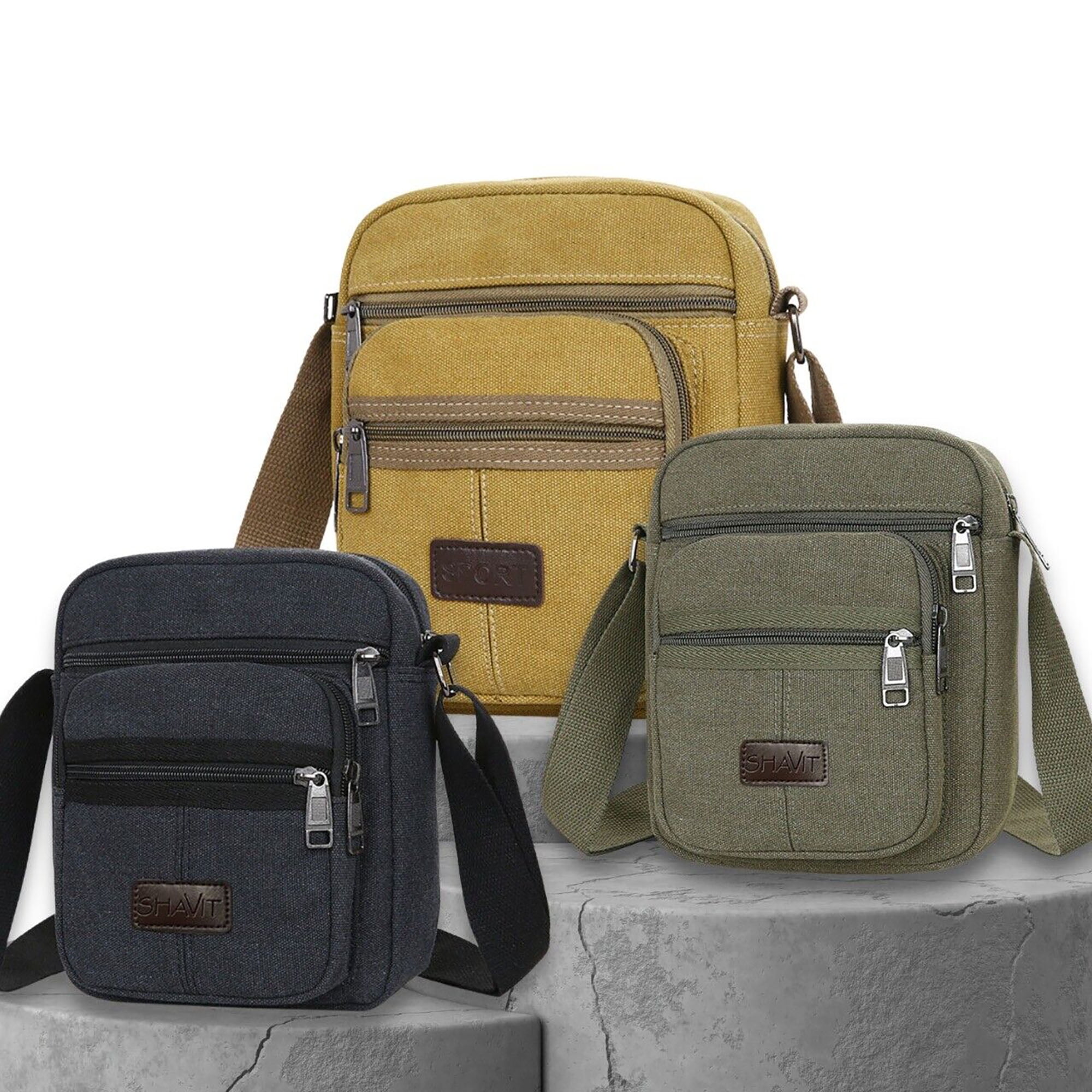 Q&Q ESSENTIALS Mens Small Messenger Bag Canvas Crossbody Satchel ...