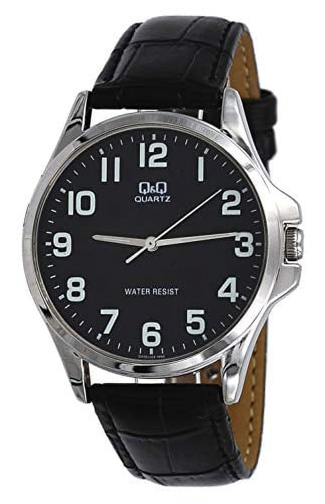 Q&Q QA06J305Y Men's Simplistic Leather Band Black Numbers Dial Analog ...