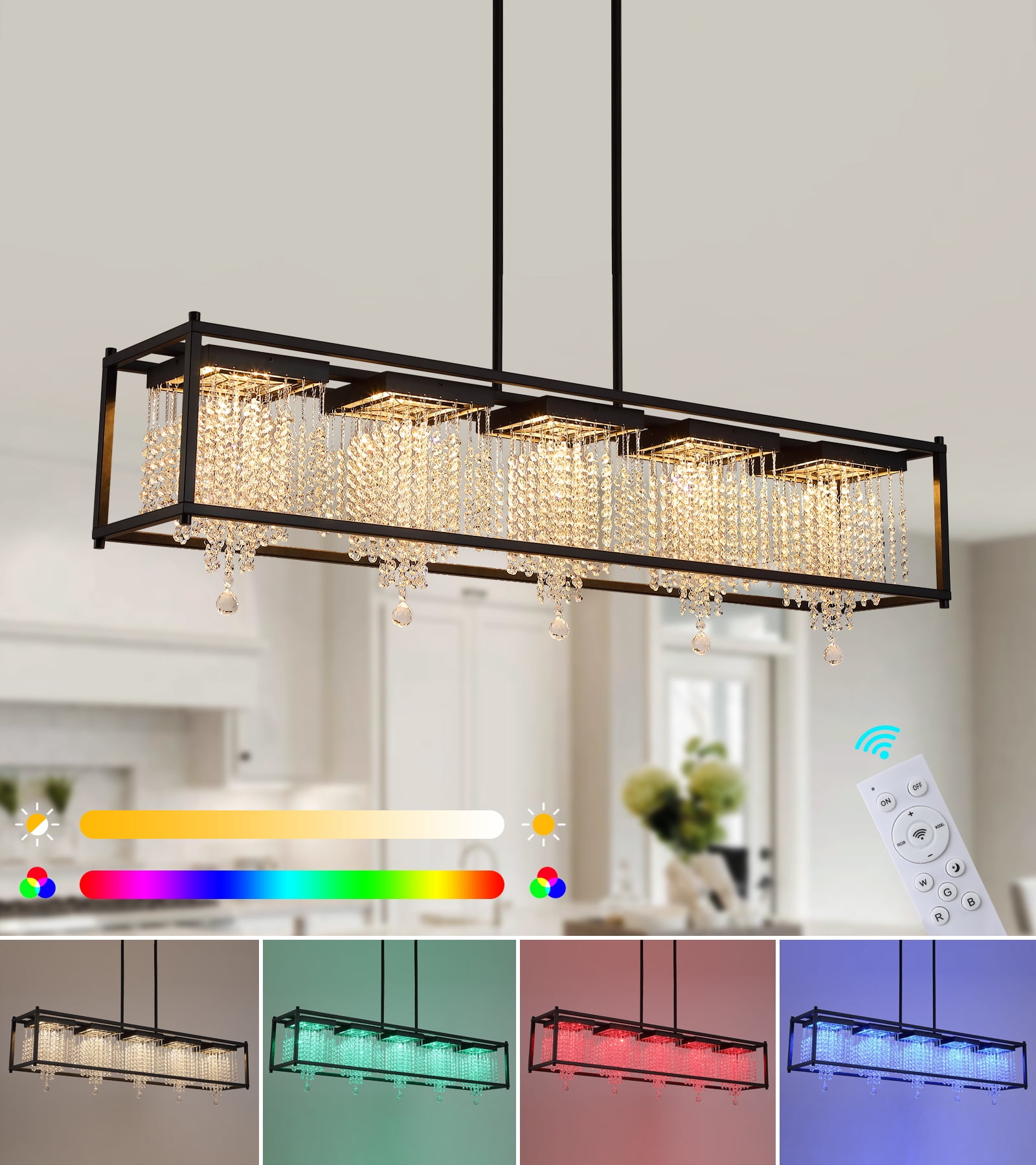 Q&S 5-Light Rectangular Chandeliers for Dining Room Modern Contemporary ...