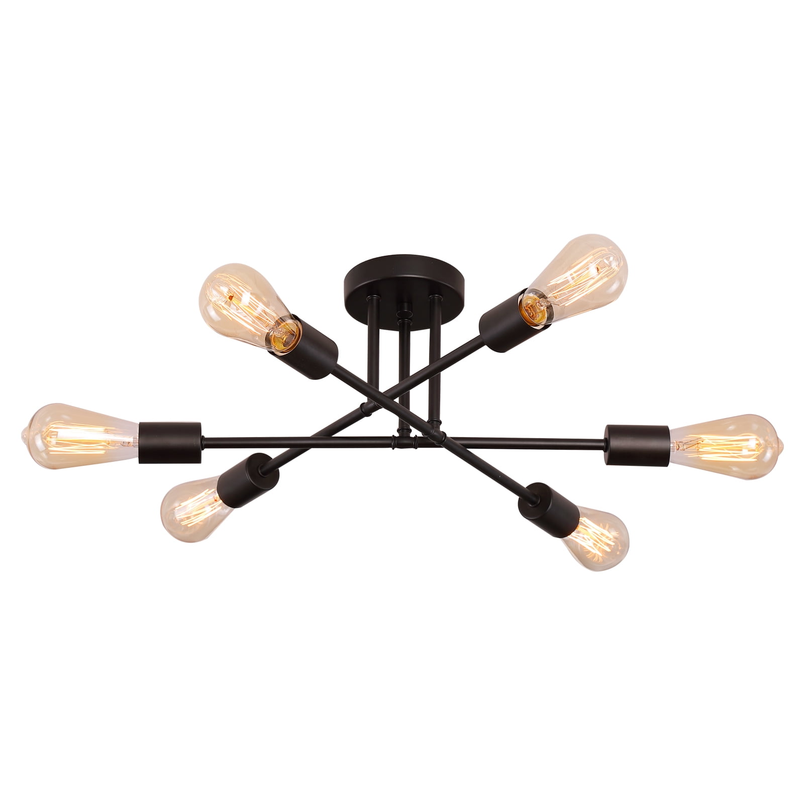 Q&S Modern Sputnik Chandelier, 6-Light Black Ceiling Fixture for ...