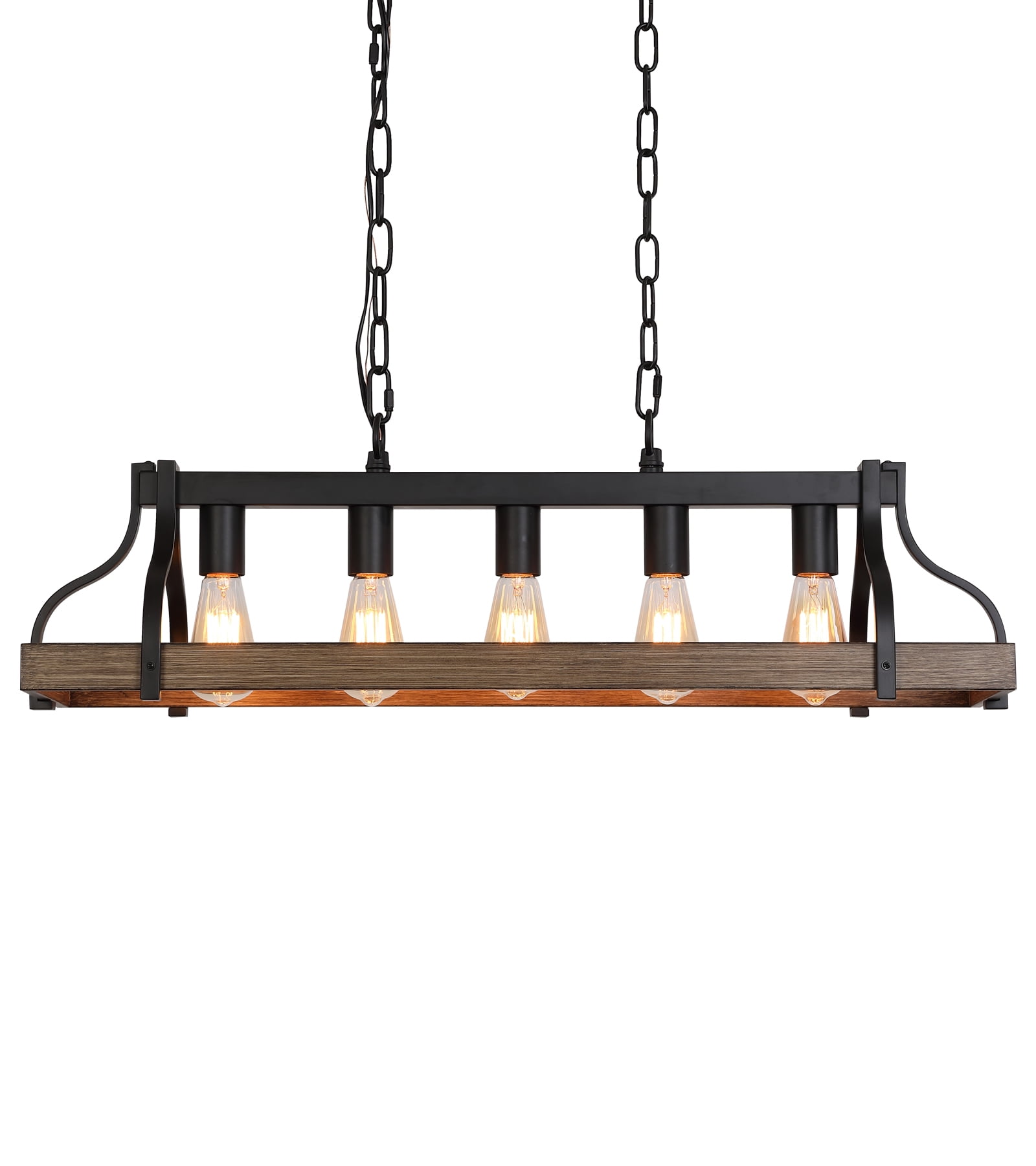 Q&S Rustic Kitchen Island Linear Chandelier, Farmhouse Light Black ...