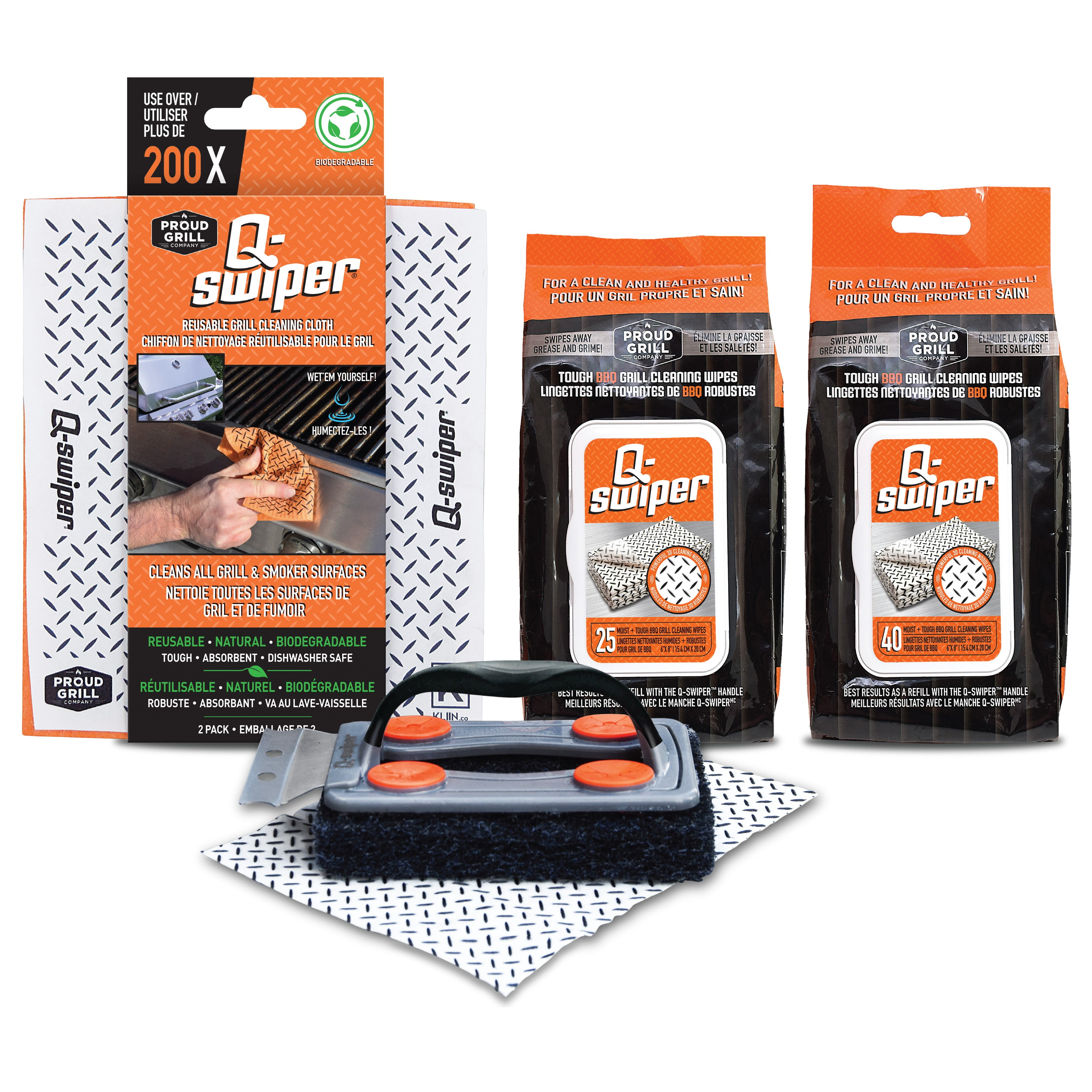 Q-Swiper BBQ Grill Cleaner Gift Bundle Set - 1 Q-Swiper Grill Brush, 65 ...
