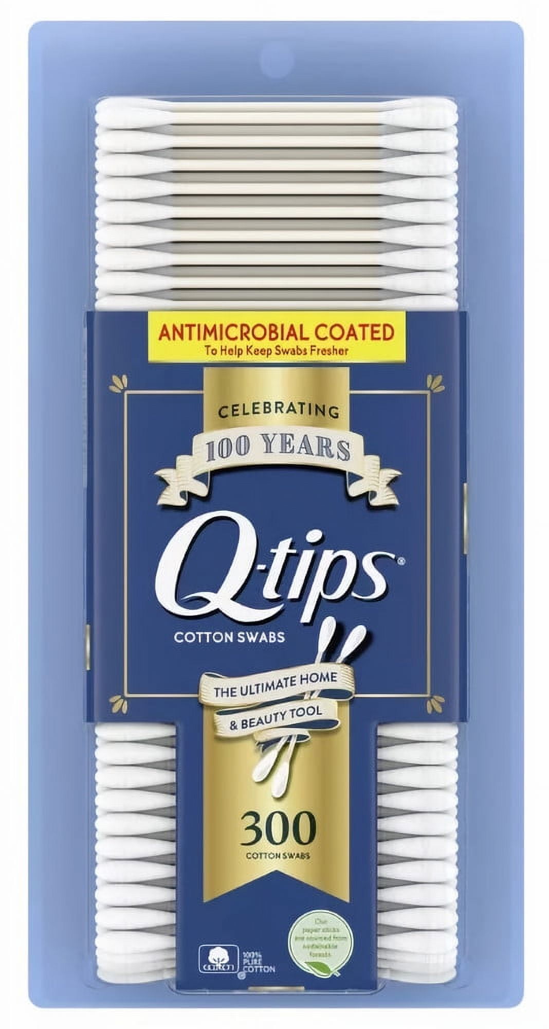 Q-Tips Antibacterial Cotton Swabs, 100% Pure, 300 Pack (Set of 4 ...