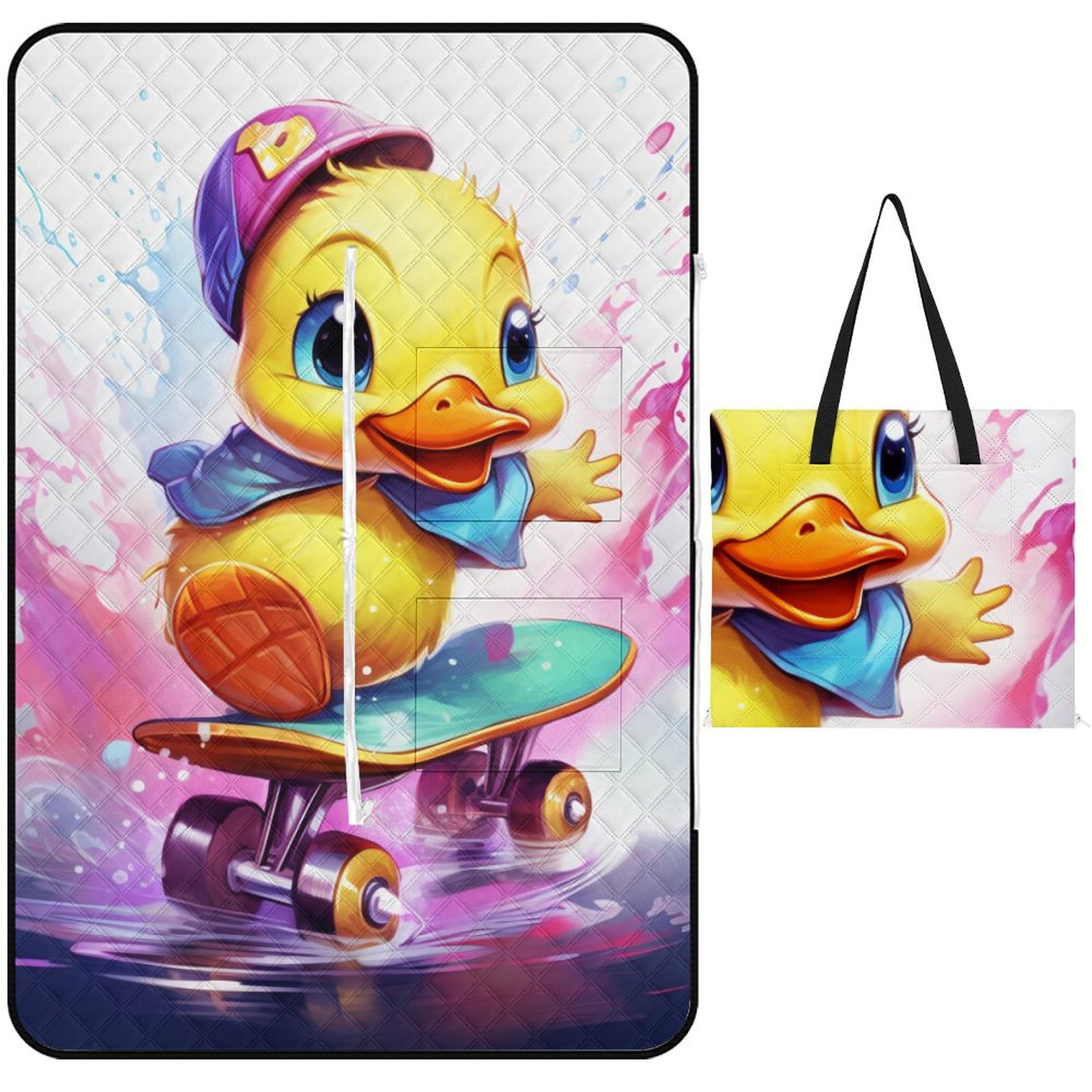 Q-version Funny Little Yellow Duck Waterproof Picnic Blanket with ...