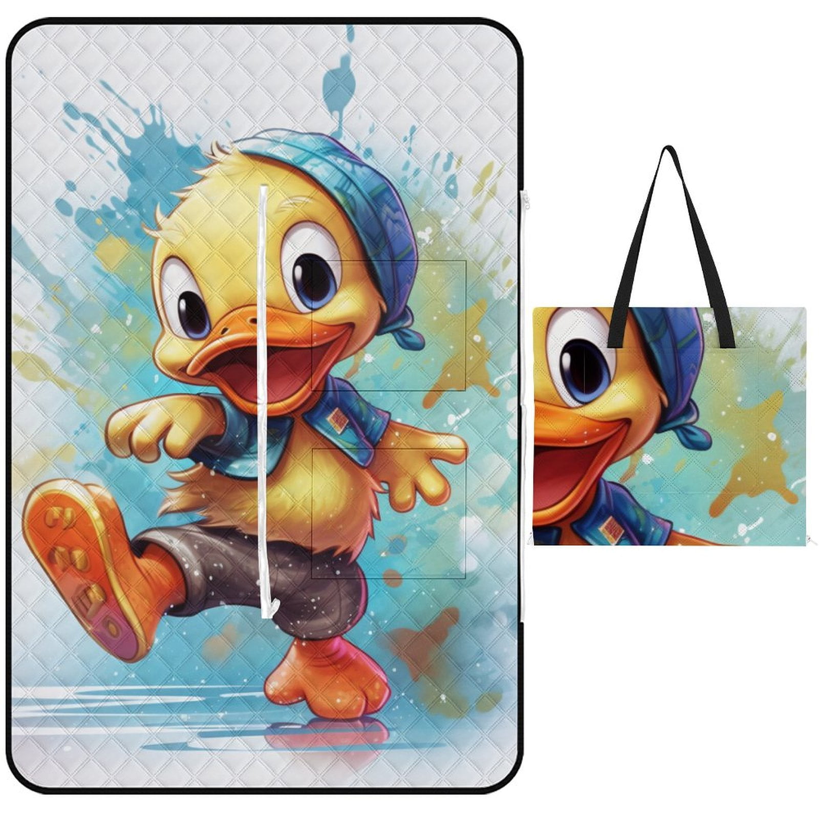 Q-version Funny Little Yellow Duck Waterproof Picnic Blanket with ...