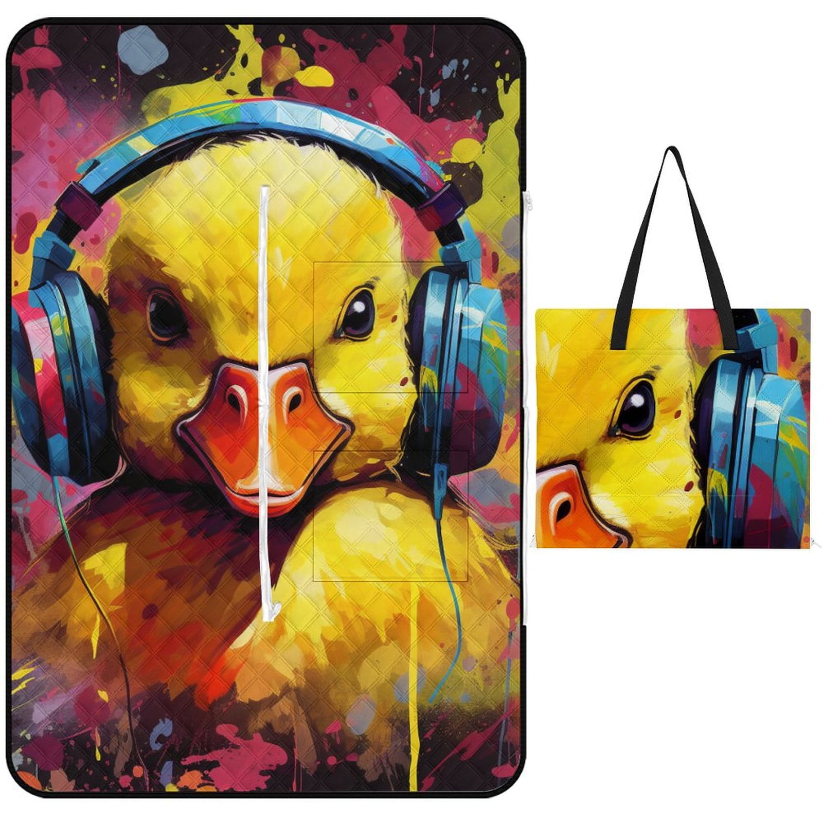 Q-version Funny Little Yellow Duck Waterproof Picnic Blanket with ...