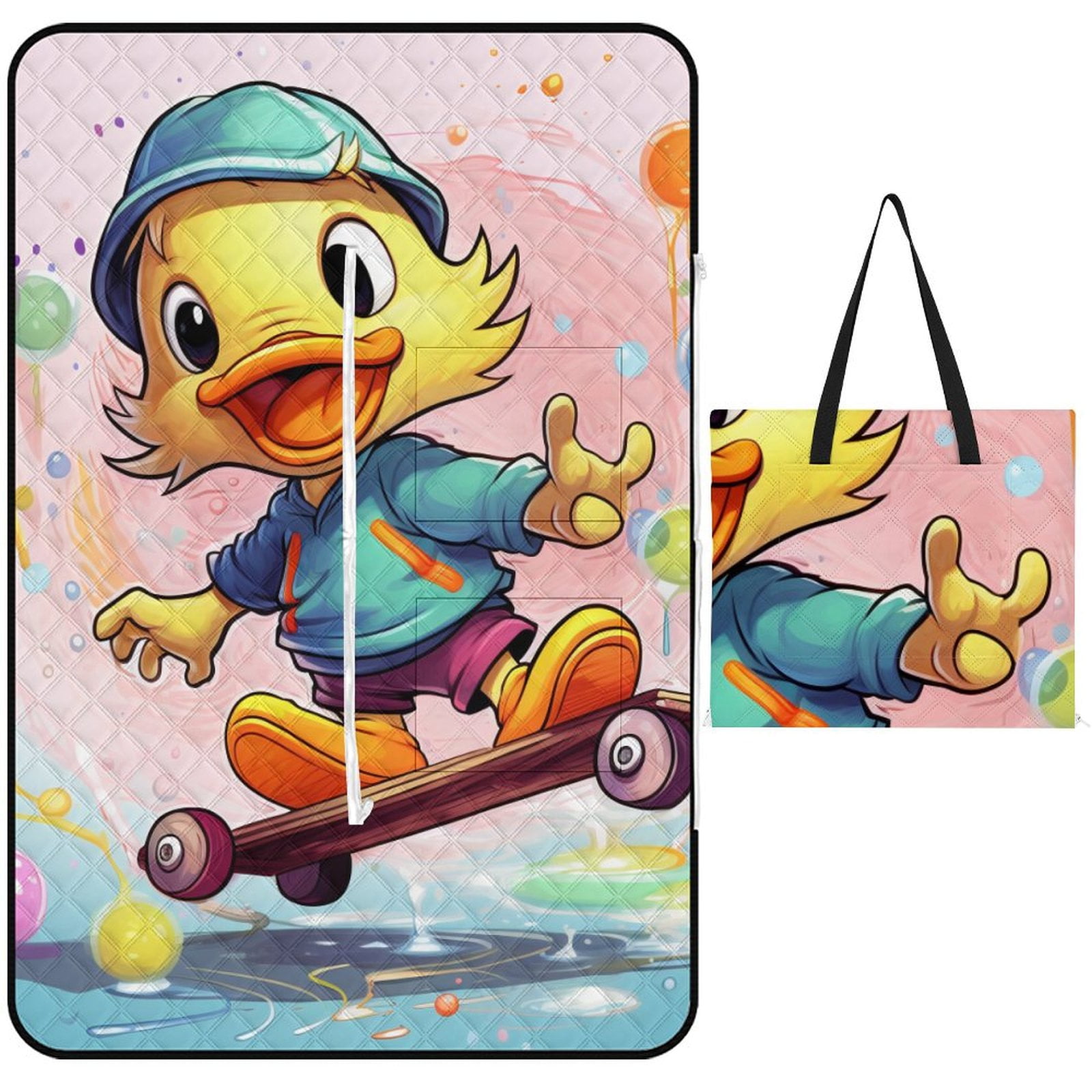 Q-version Funny Little Yellow Duck Waterproof Picnic Blanket with ...