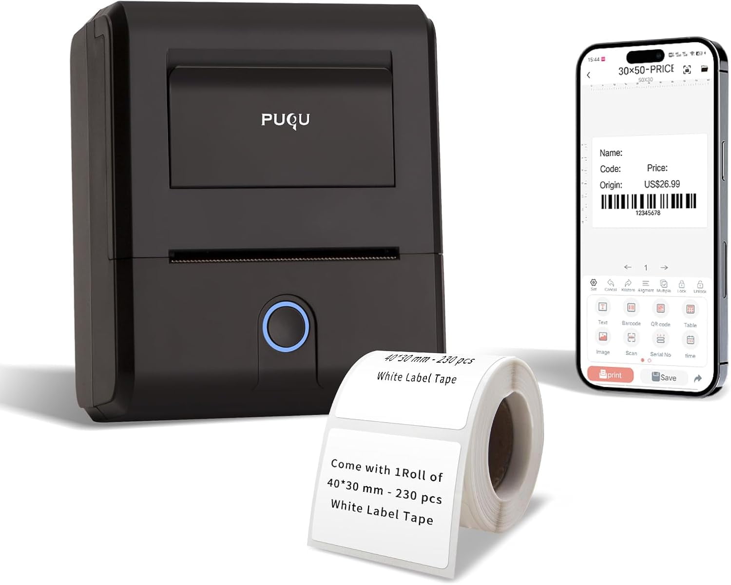 Q1 Label Maker Machine with 40x30mm Tape, All Free APP 1000 Icons and ...