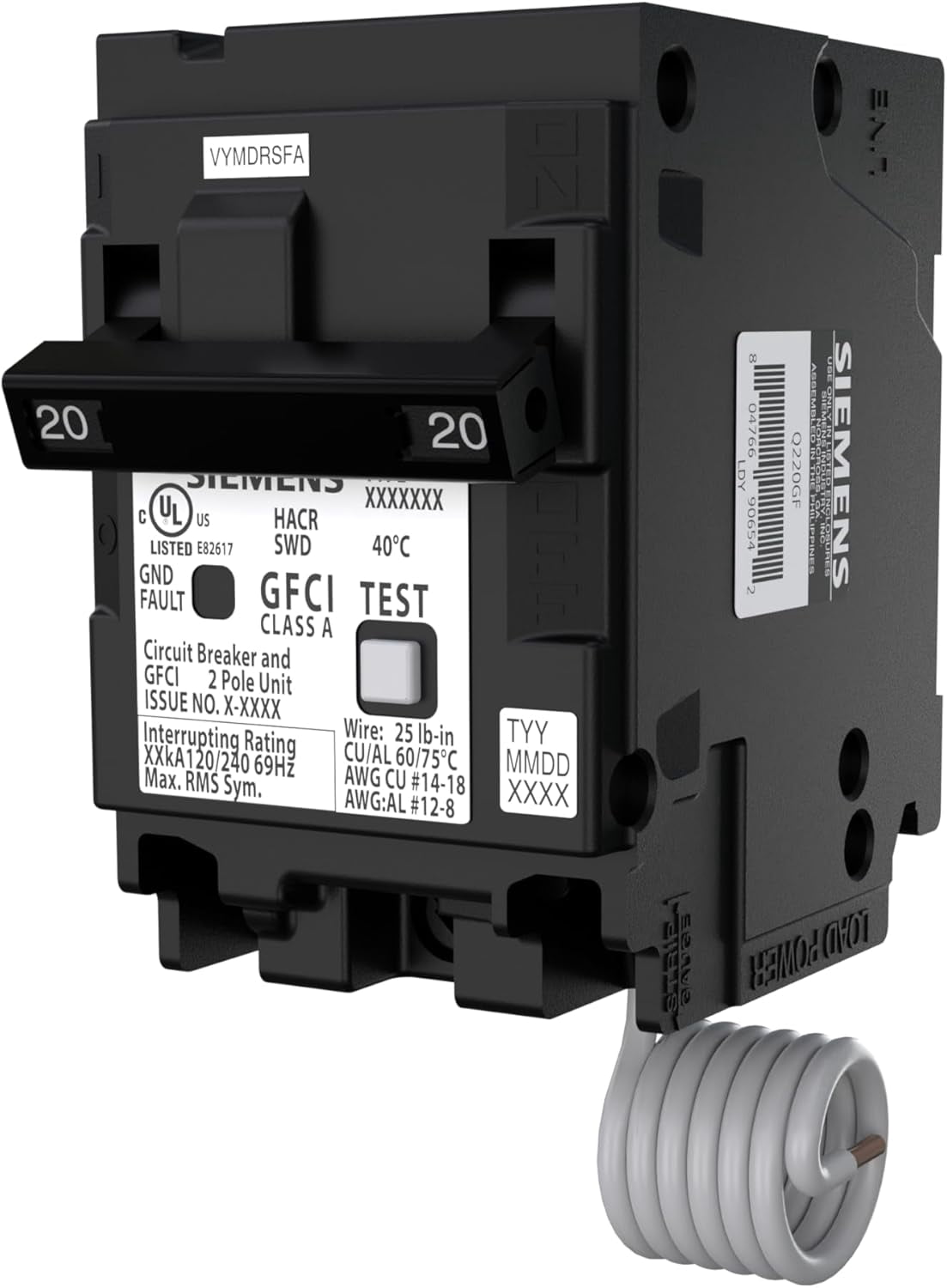 Q220GF Ground Fault Circuit Interrupter, 20 Amp, 2-Pole GFCI Circuit ...
