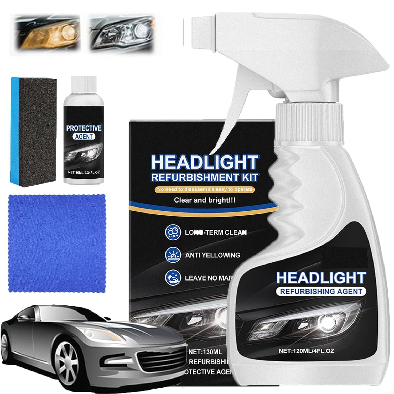 Q4 Headlight Restoration, Headlight Cleaner and Restorer Kit ...