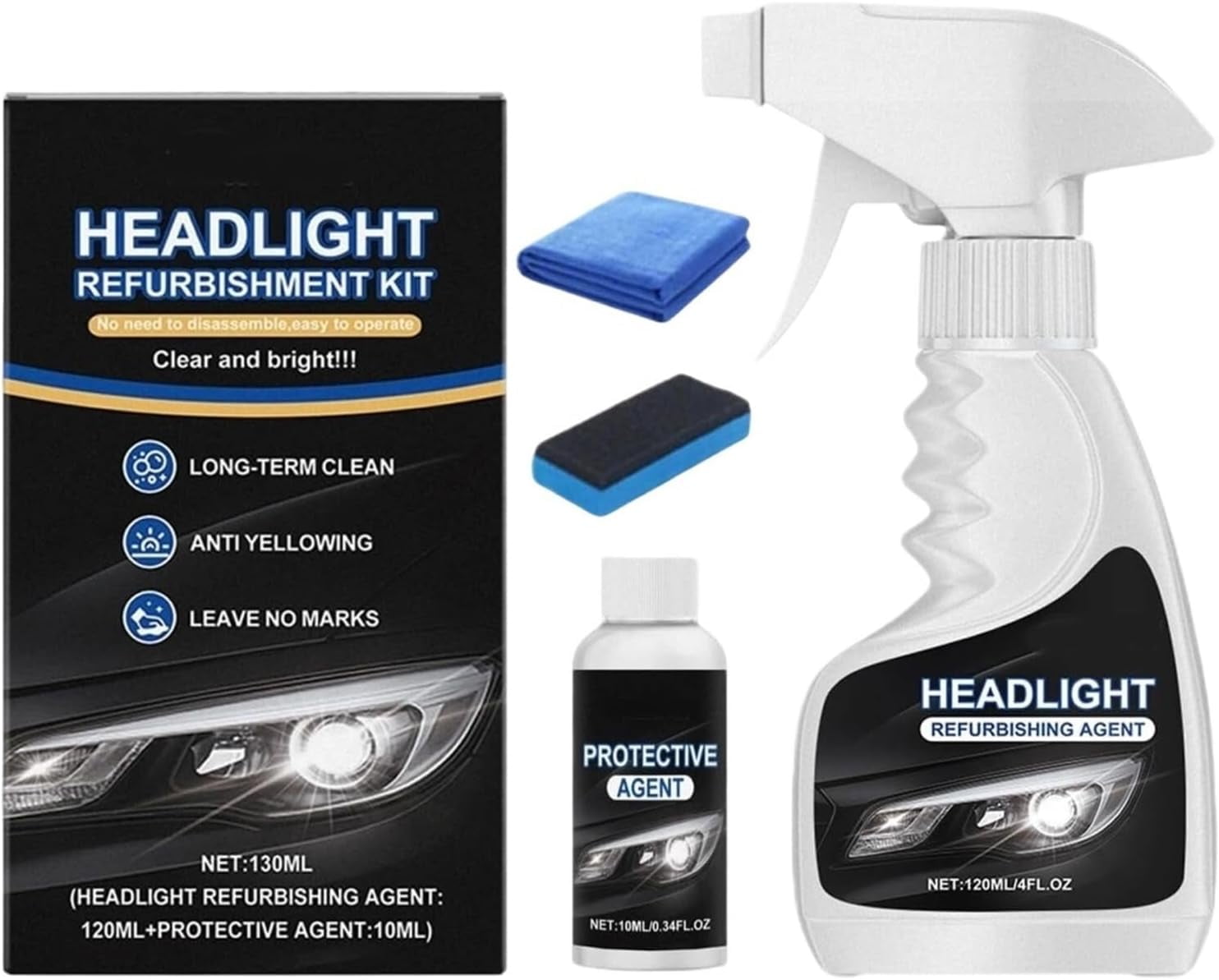 Q4 Headlight Restoration Kit, Automotive Headlamp Restoration Fluid Set ...