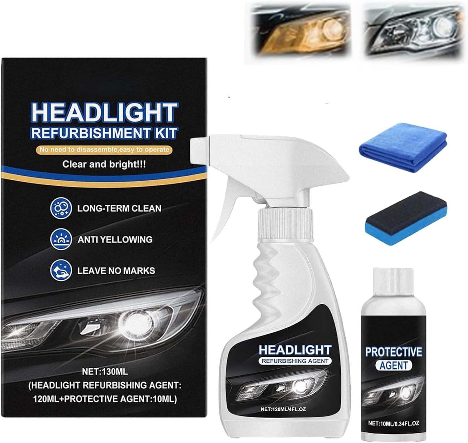 Headlight Restoration Kit - Complete Polish & Clear Coating Refurbisher ...