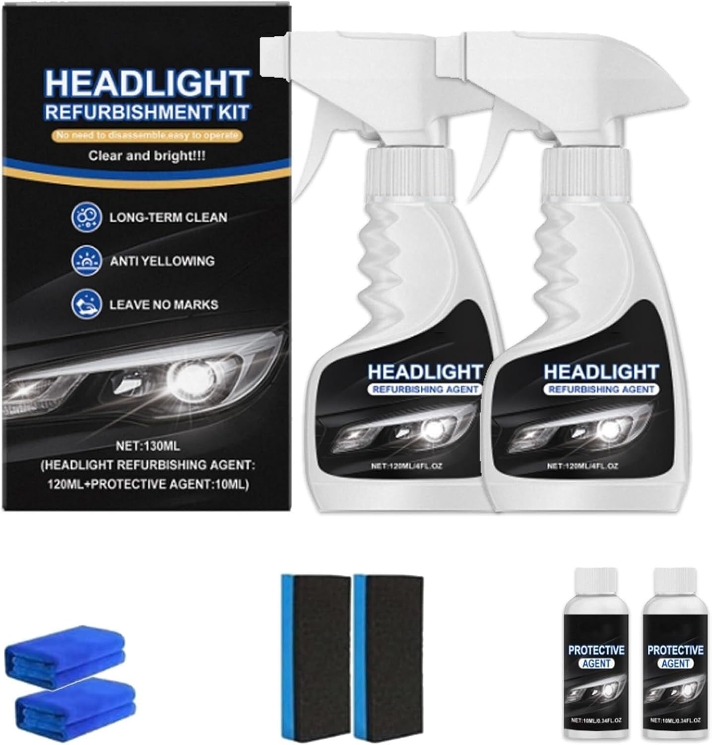 Headlight Restoration Spray Kit with Clear Coat & Polishing Sponge ...