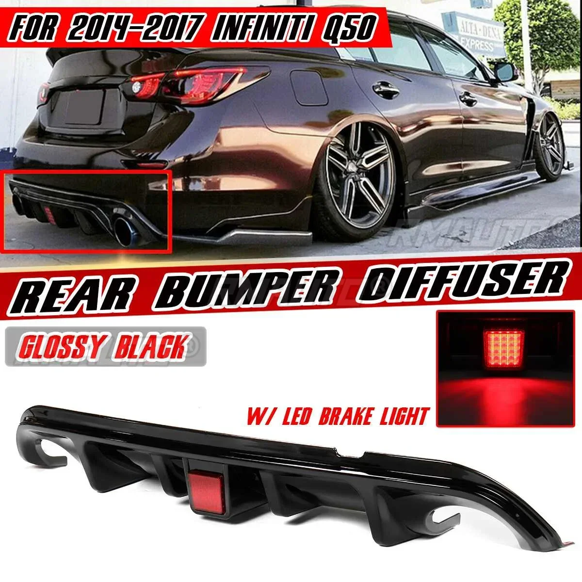 Q50 Carbon Fiber Look/Black Car Rear Bumper Lip Diffuser Guard Apron ...