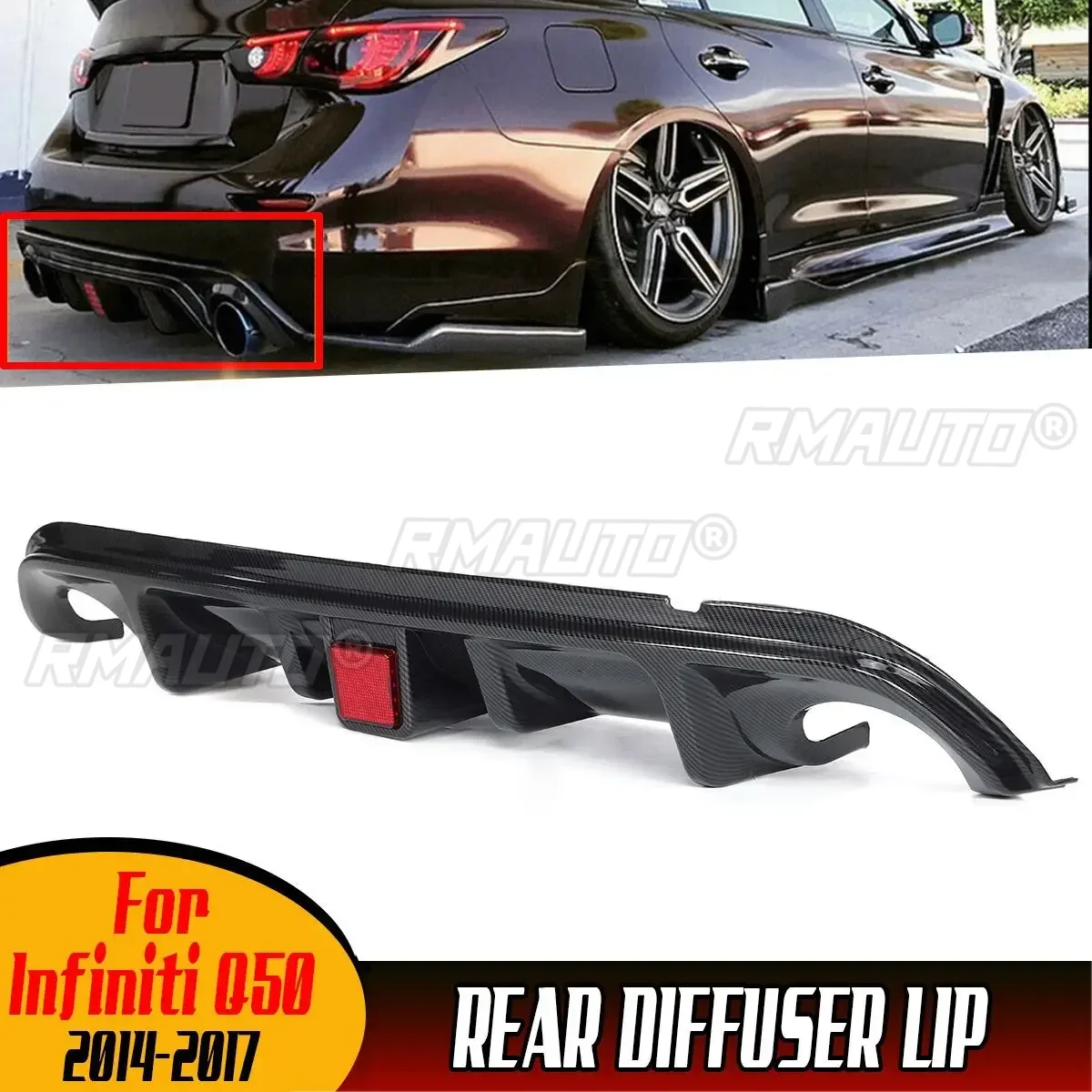 Q50 Carbon Fiber Look/Black Car Rear Bumper Lip Diffuser Guard Apron ...