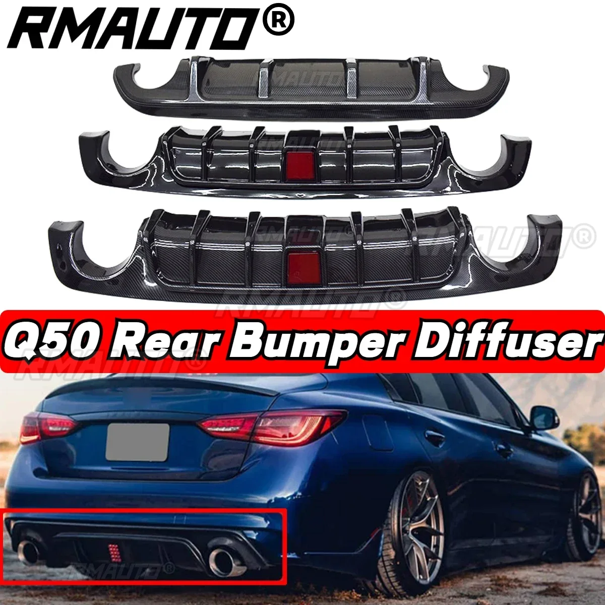 Q50 Rear Lip Diffuser Carbon Fiber Rear Bumper Diffuser Lip Spoiler ...