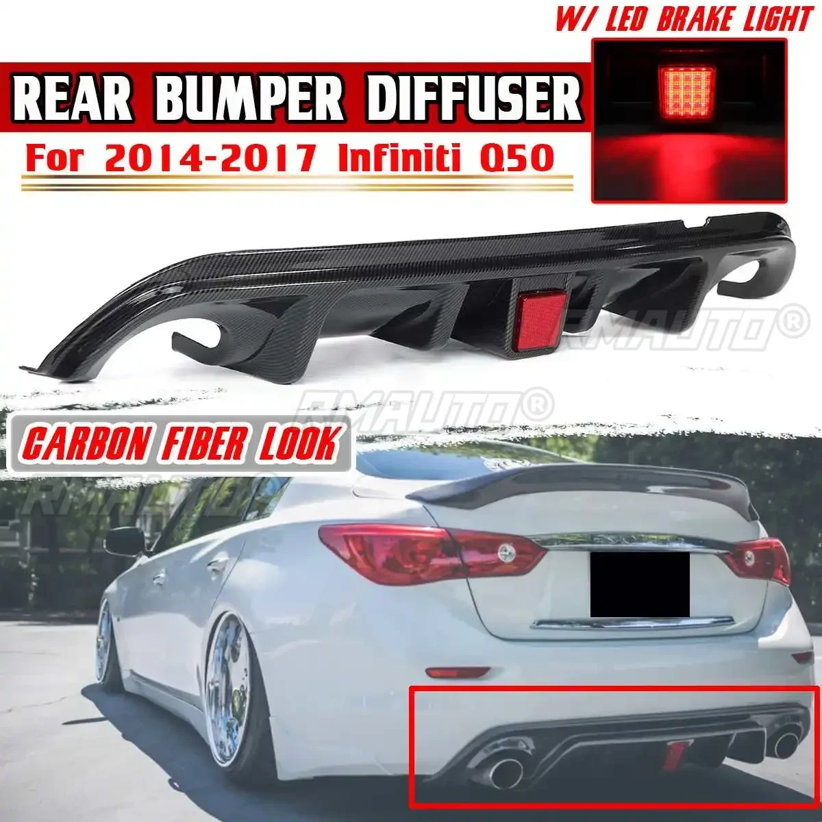 Q50 Rear Lip Diffuser Carbon Fiber Rear Bumper Diffuser Lip Spoiler ...
