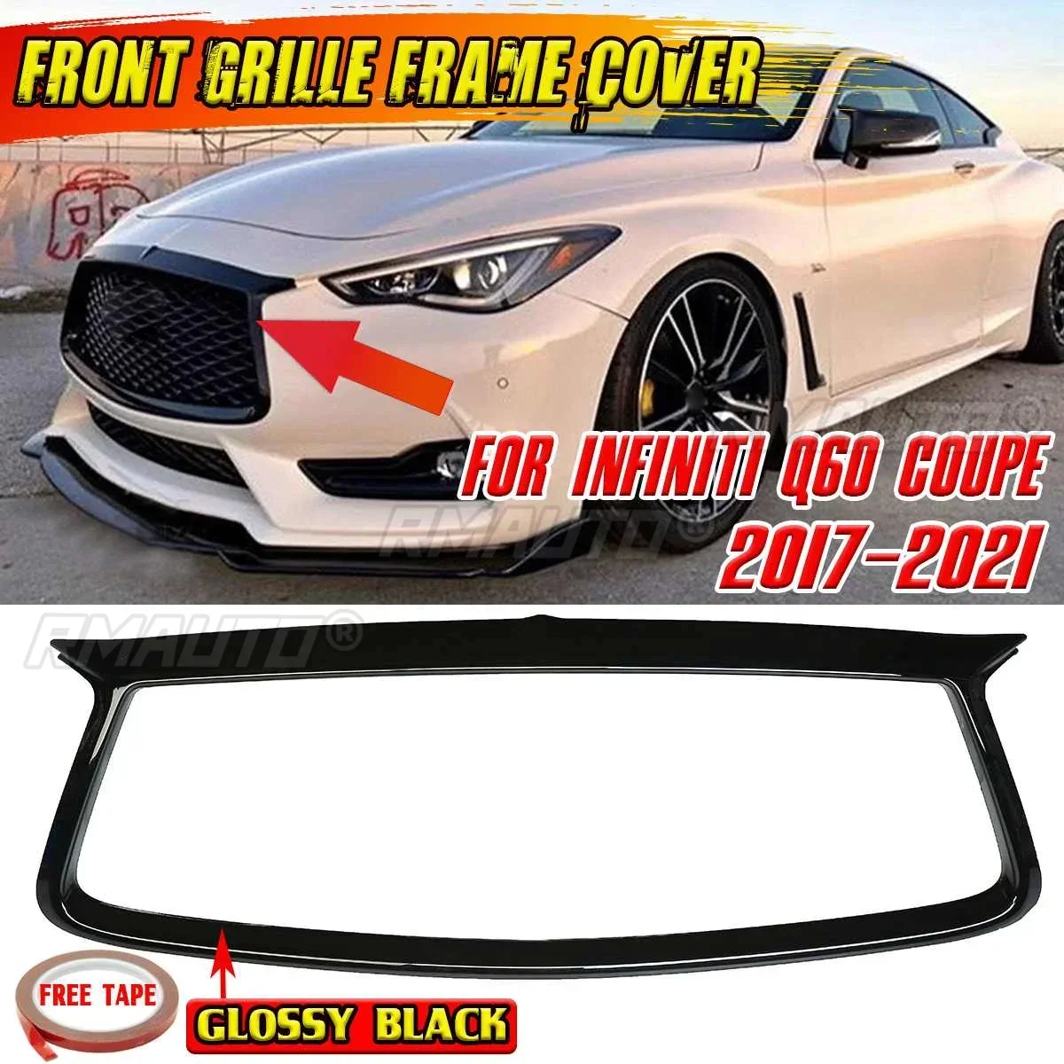 Q60 Car Front Bumper Grille Trim Overlay Cover Frame For Infiniti Q60 ...