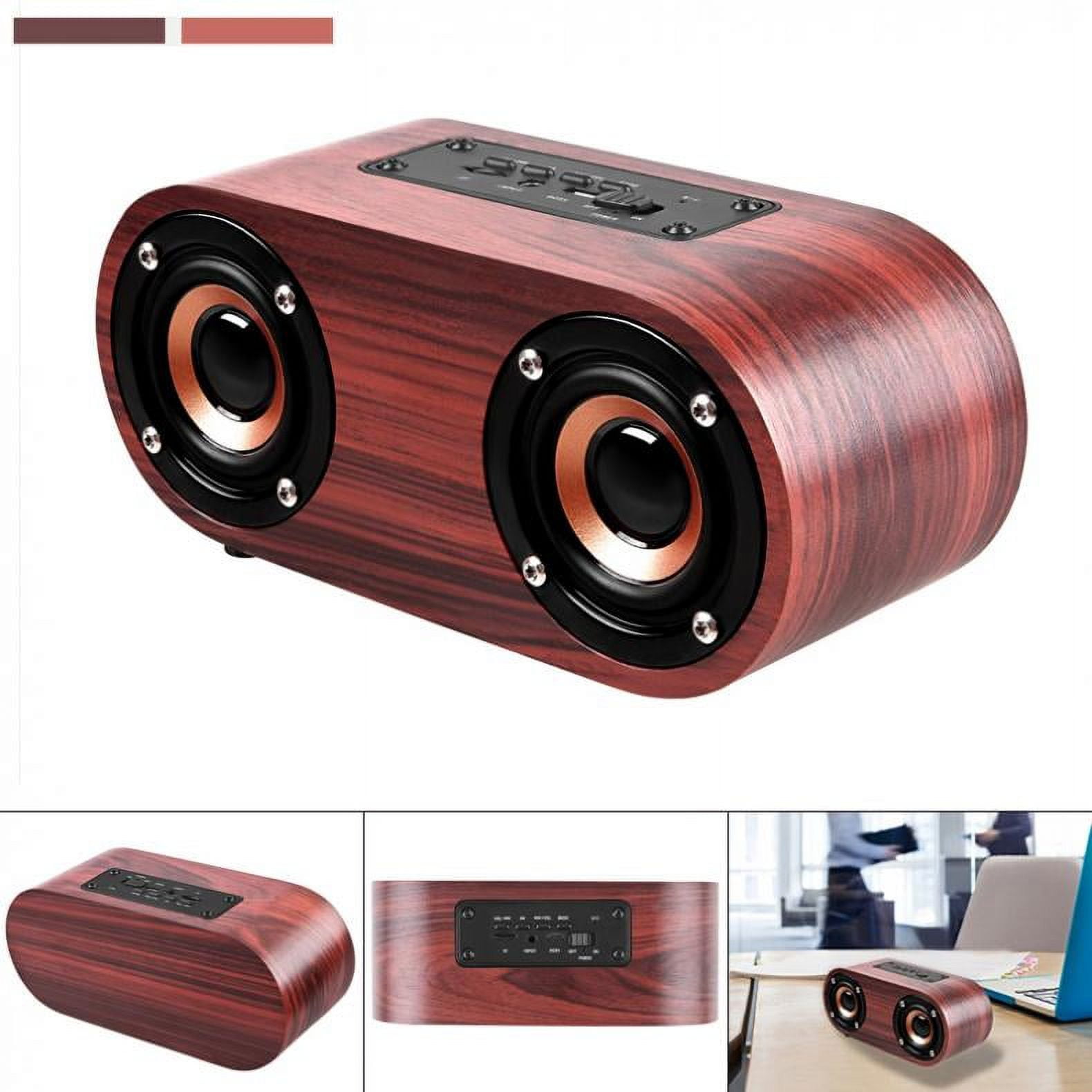 Q8 6W Wooden Double Horn Wireless Speaker Support AUX Cable Connection ...