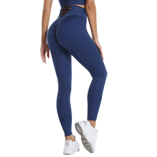 QAFOPEH Women High Waisted Back Cross Strappy Butt Lifting Solid Color ...