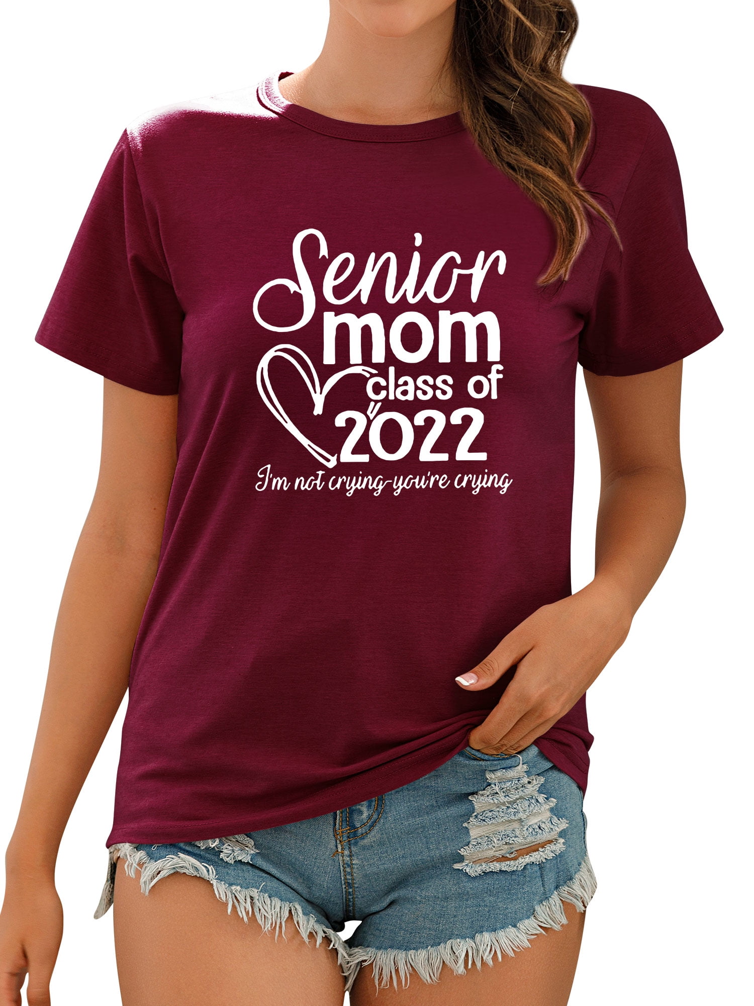QAFOPEH Women Senior Mom Class Of 2022 Short Sleeve Round Neckline ...