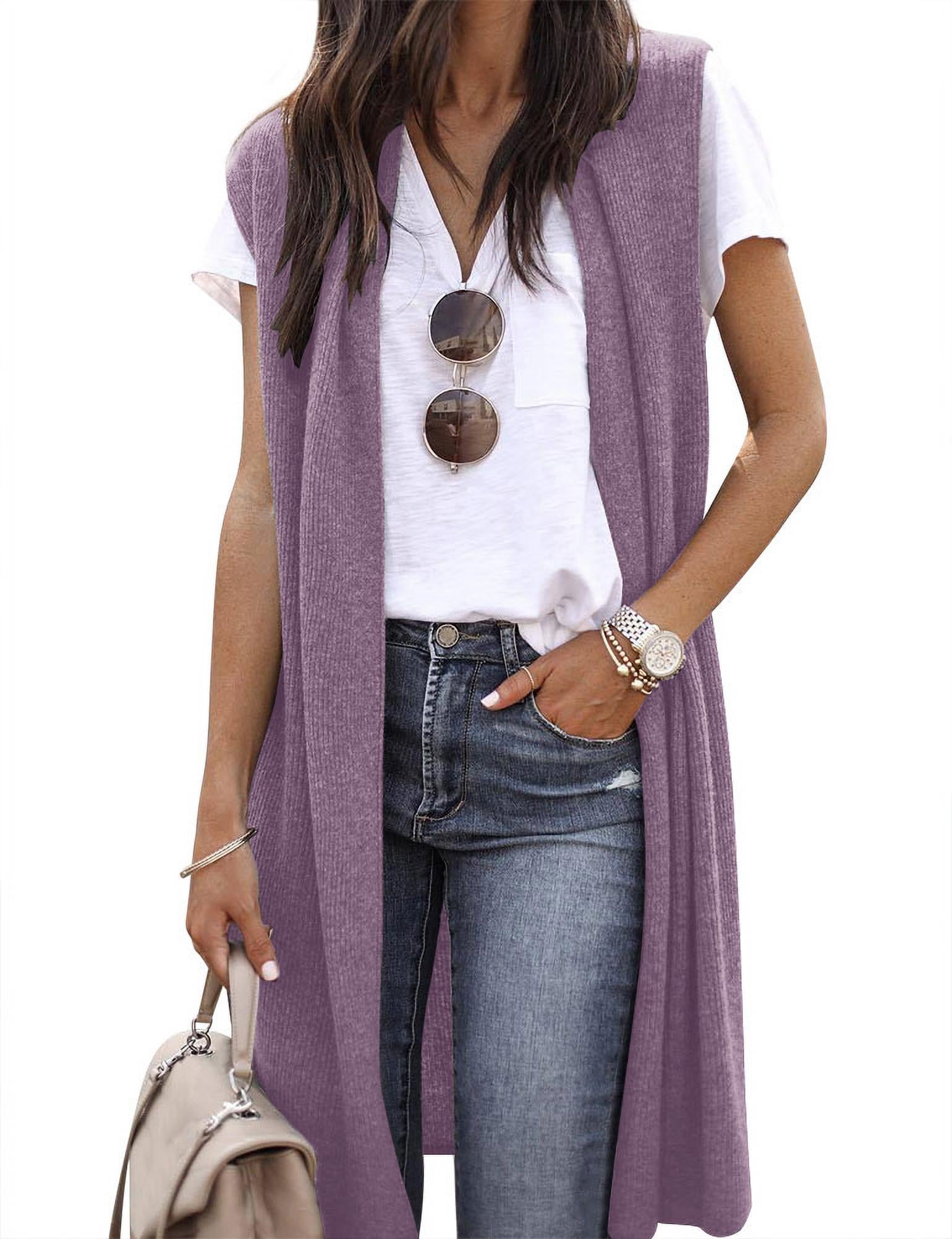 QAFOPEH Womens Sleeveless Open Front Cardigan, Lightweight Cotton Blend ...