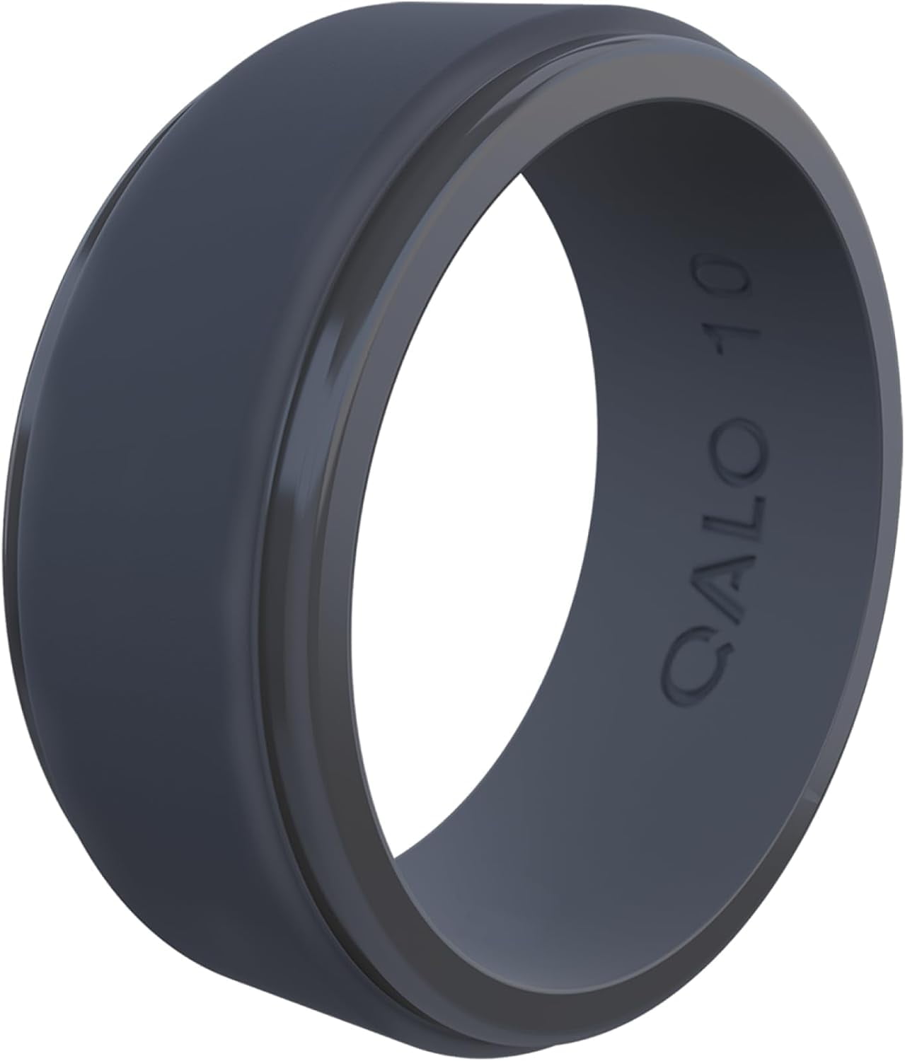 QALO Men's Rubber Silicone Ring, Polished Step Edge Rubber Wedding Band ...