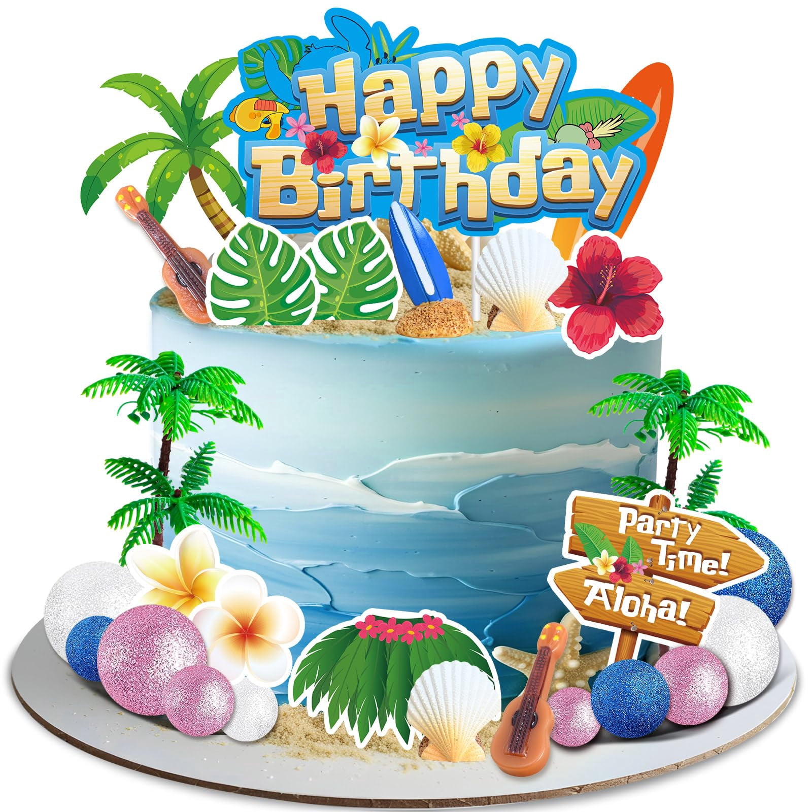 QAMEGX Summer Theme Cake Toppers- Hawaiian ITL1 Cake Decorations Boys ...