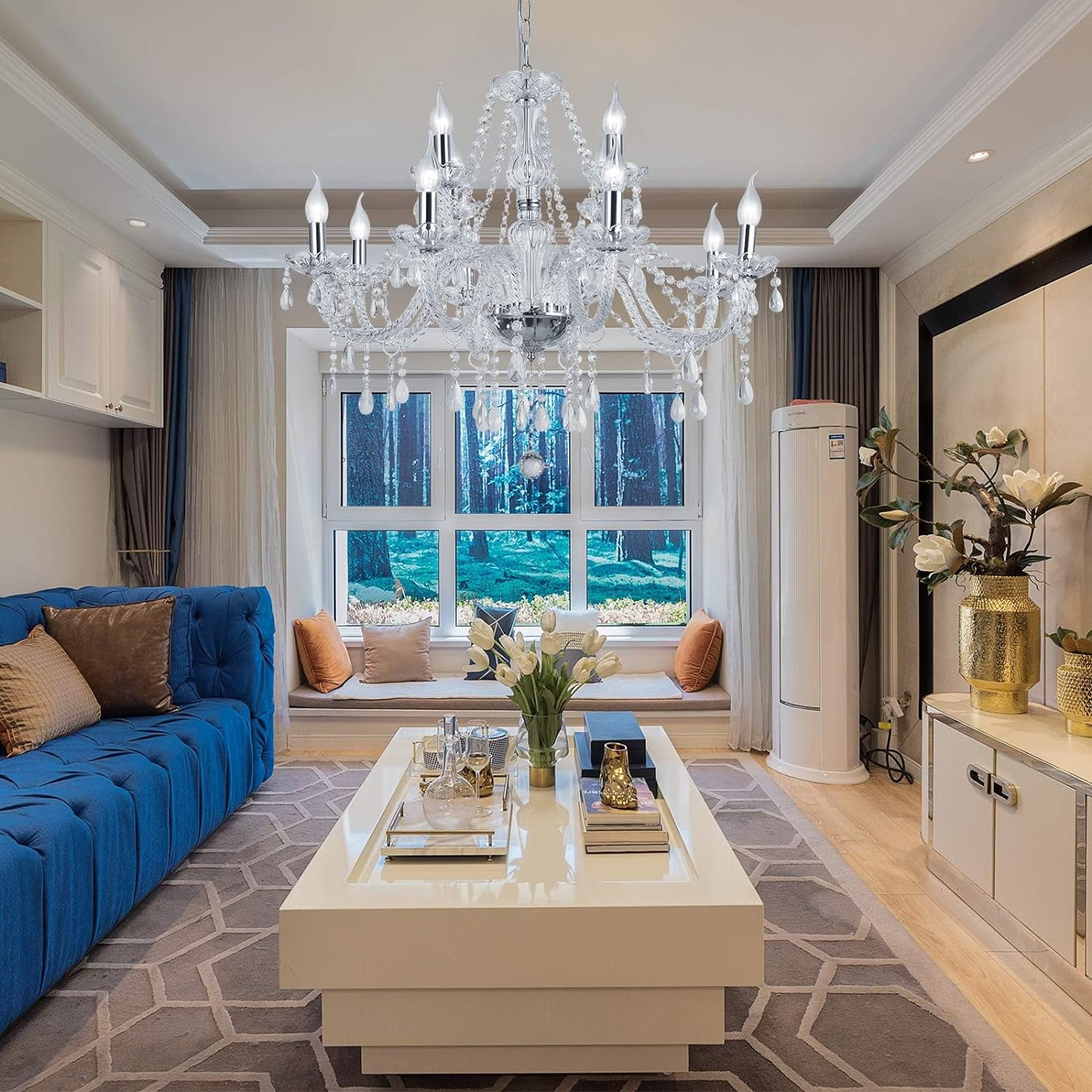 QAQ 12 Light Crystal Chandelier Silver Chandeliers for Dining Room Modern Chandelier Hanging ...