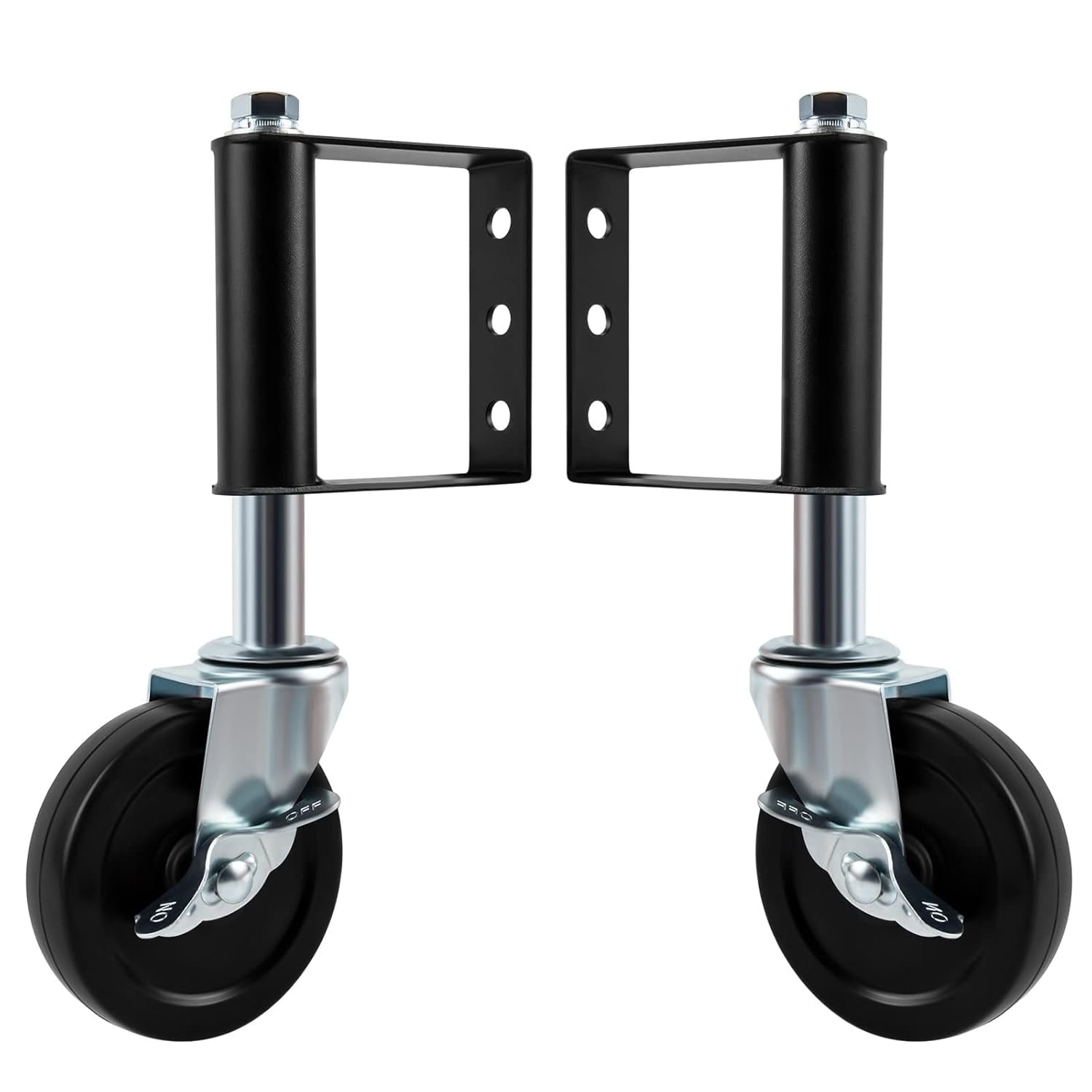 QAQ 4" Heavy Duty Gate Wheels with Spring Shock Absorption & 360° Swivel Brake - 220lb Capacity ...