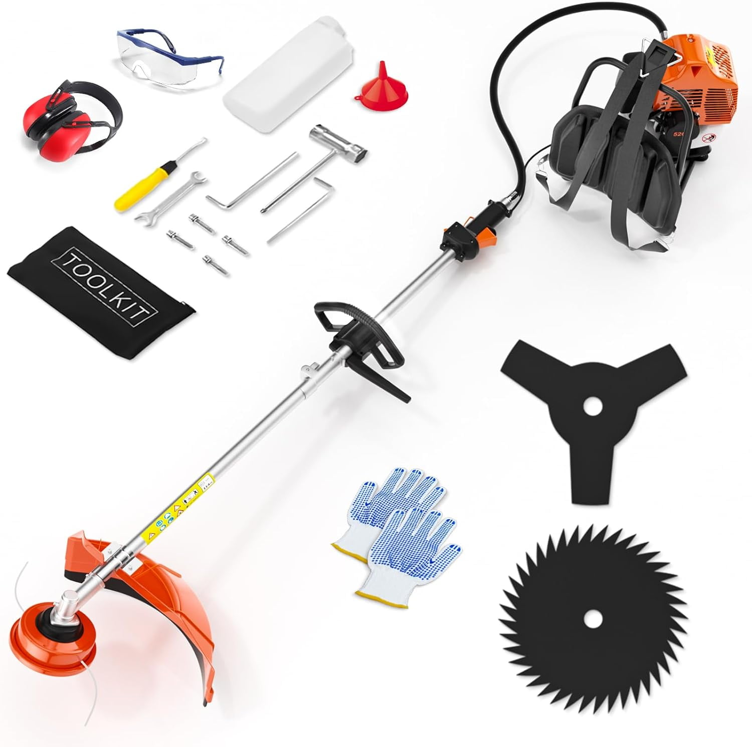 QAQ 52cc 3 in 1 Weed Eater Gas Powered,2-Stroke Gas Brush Cutter,Gas String Trimmer and Gas Weed ...