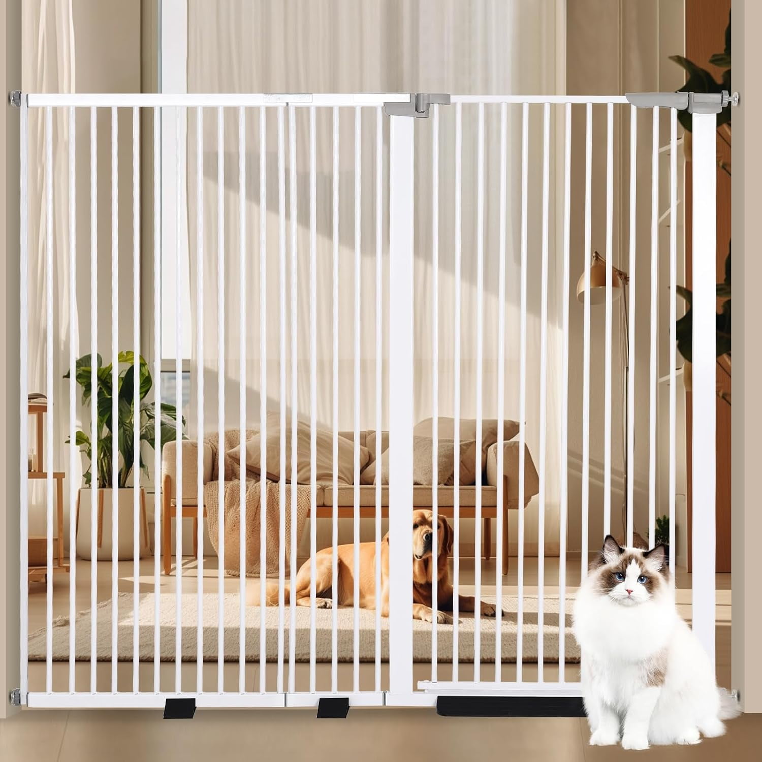 QAQ 59.1'' Extra Tall Cat Gate,30.3"-60.3" Wide Auto Close Pet Gate,2 Extension Kits(8.3" & 19.3 ...
