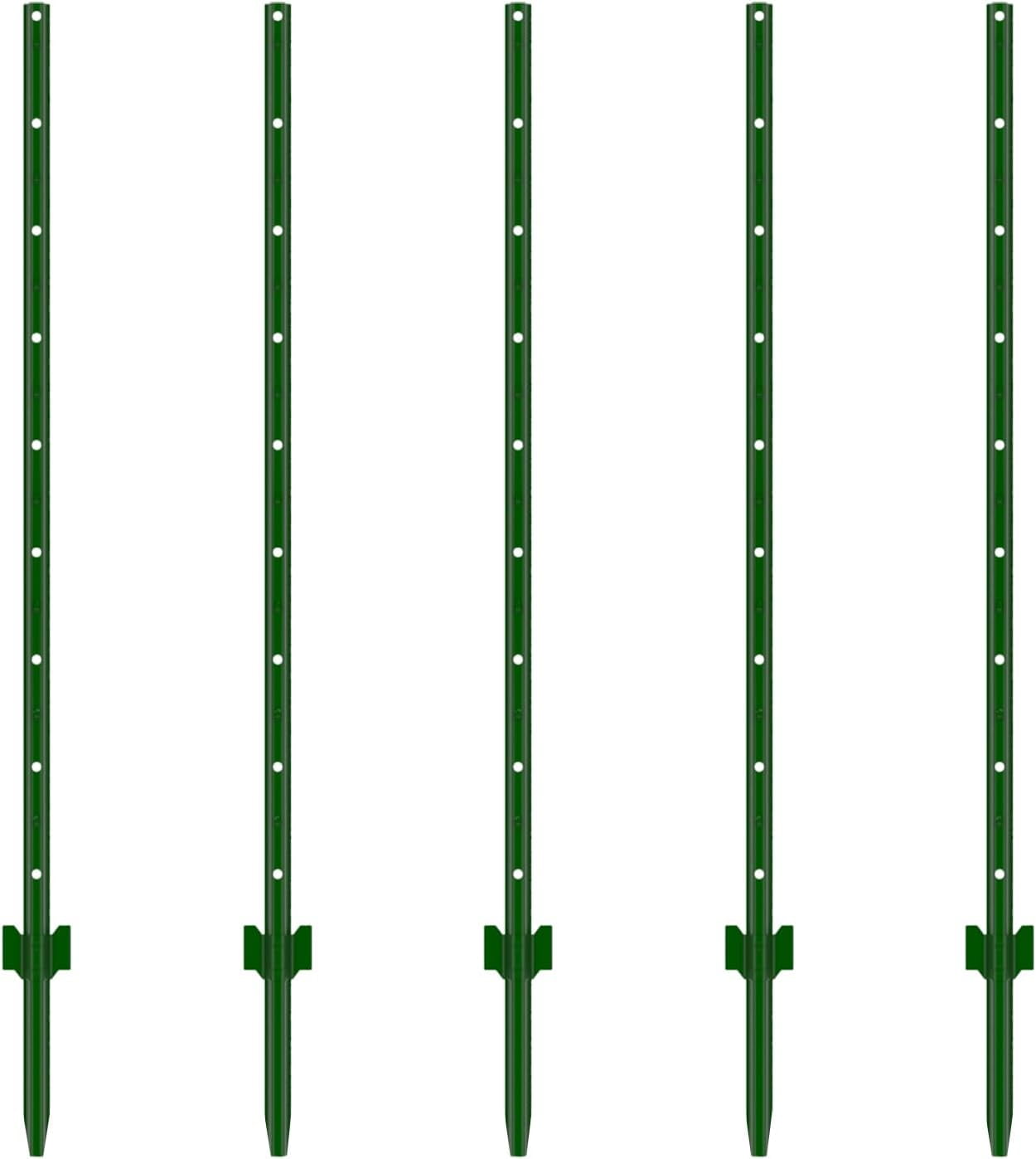 QAQ Fence Posts 5 Feet, Pack of 5, Heavy Duty Garden Fence Post, Steel Fence Post with U-Channel ...