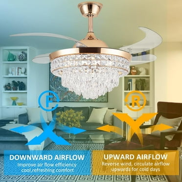 EAYSG 42" Crystal Ceiling Fan with Lights Modern Crystal Chandeliers ...