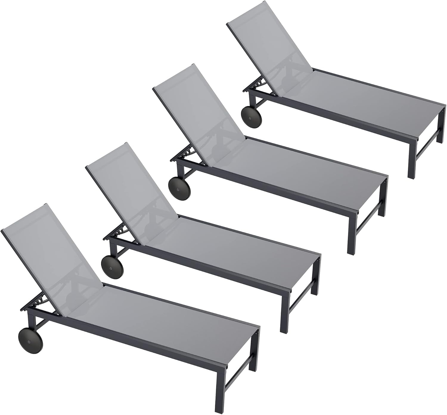 QAQA 4 PCS Outdoor Chaise Lounge with Wheels, Aluminum Patio Lounge Chairs with 5 Adjustable ...