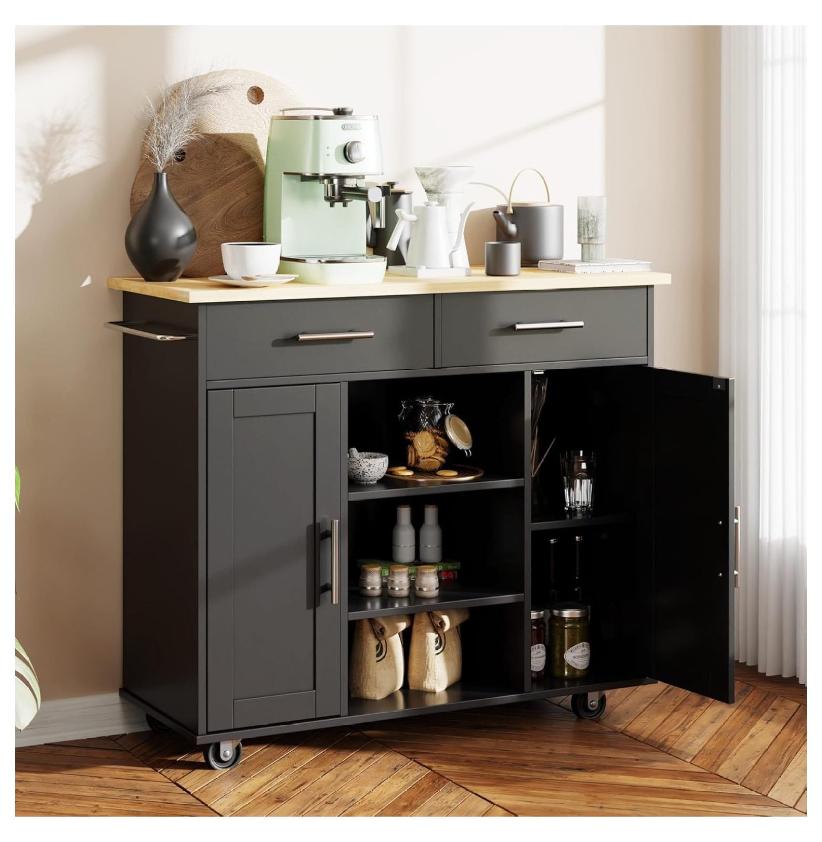 QAQA 40" Kitchen Island Cart Furniture cart on Wheels with Storage，Rolling Portable Dining Room ...