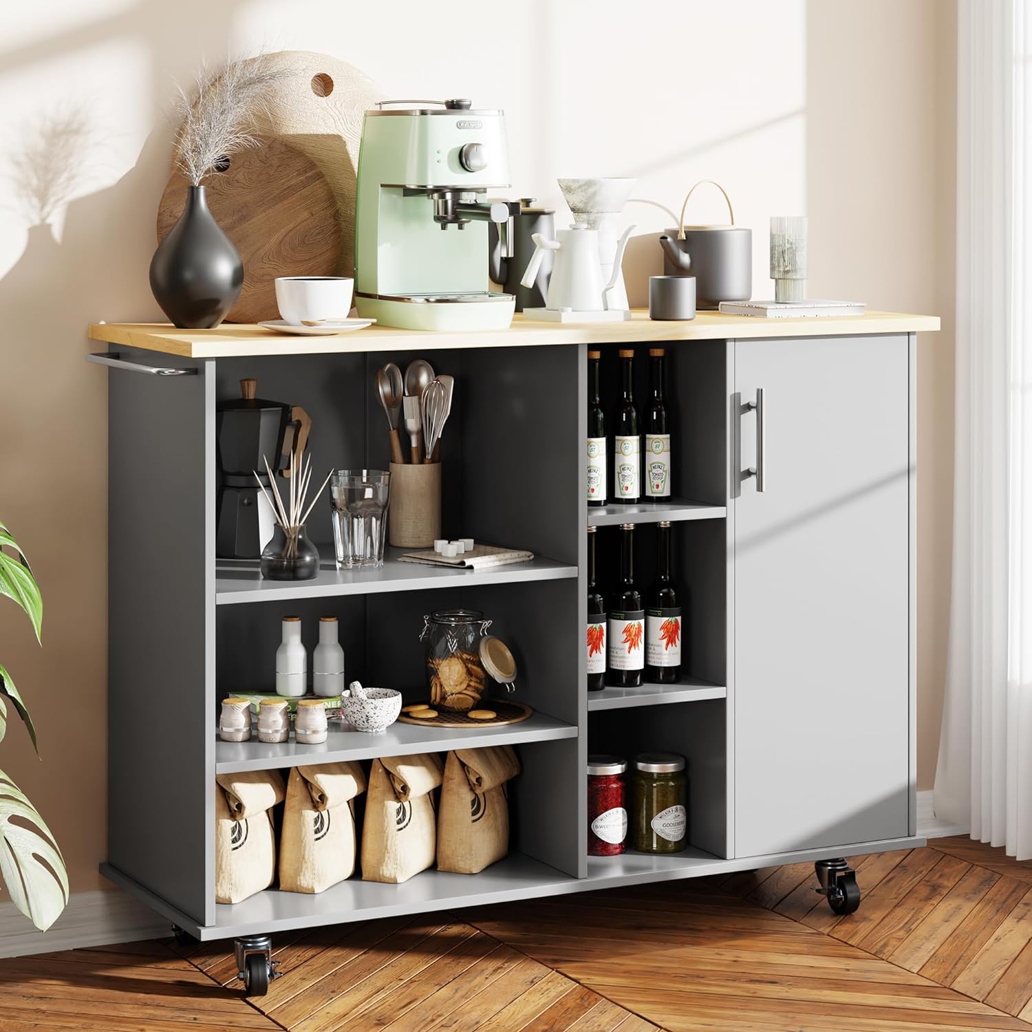 QAQA 48" Kitchen Island Cart Furniture cart on Wheels with Storage ...