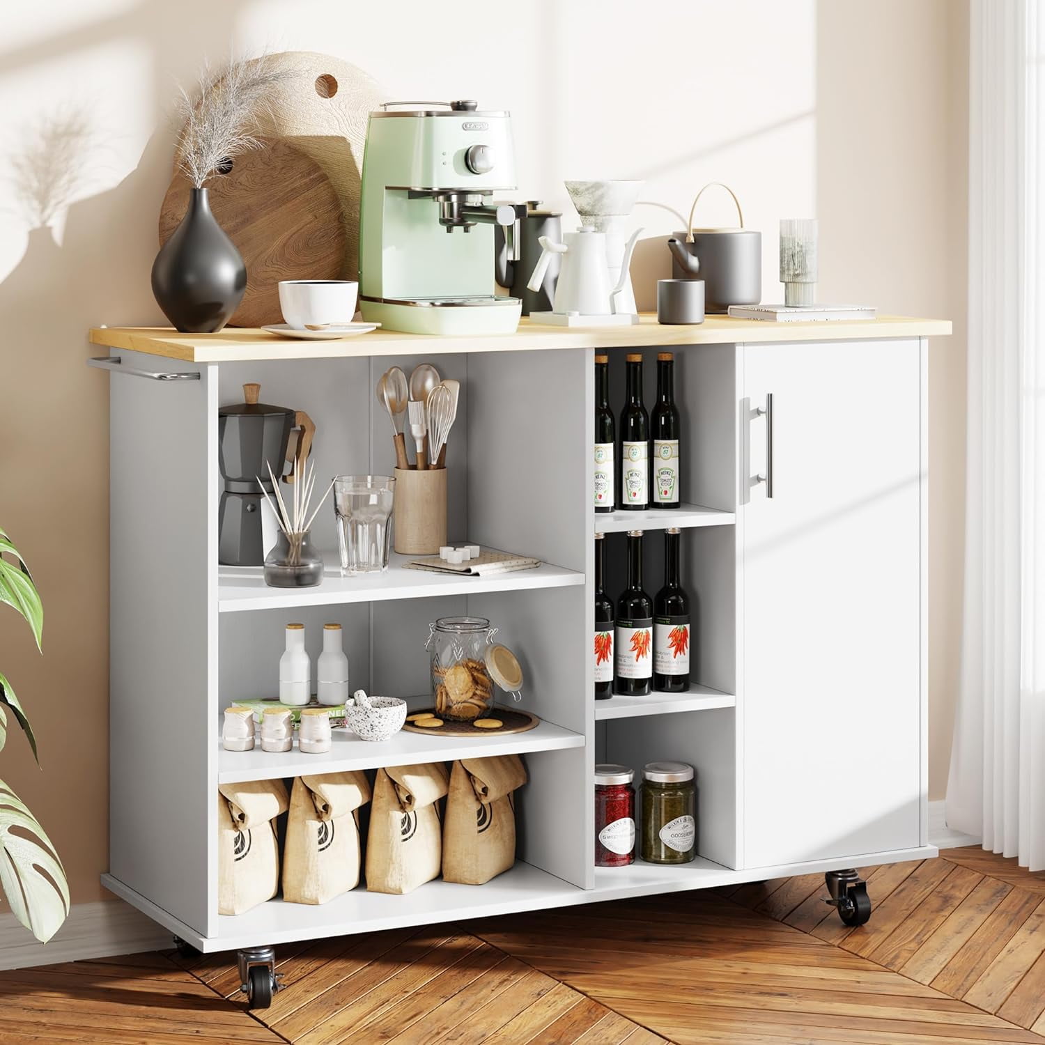 QAQA 48" Kitchen Island Cart Furniture cart on Wheels with Storage，Rolling Portable Dining Room ...