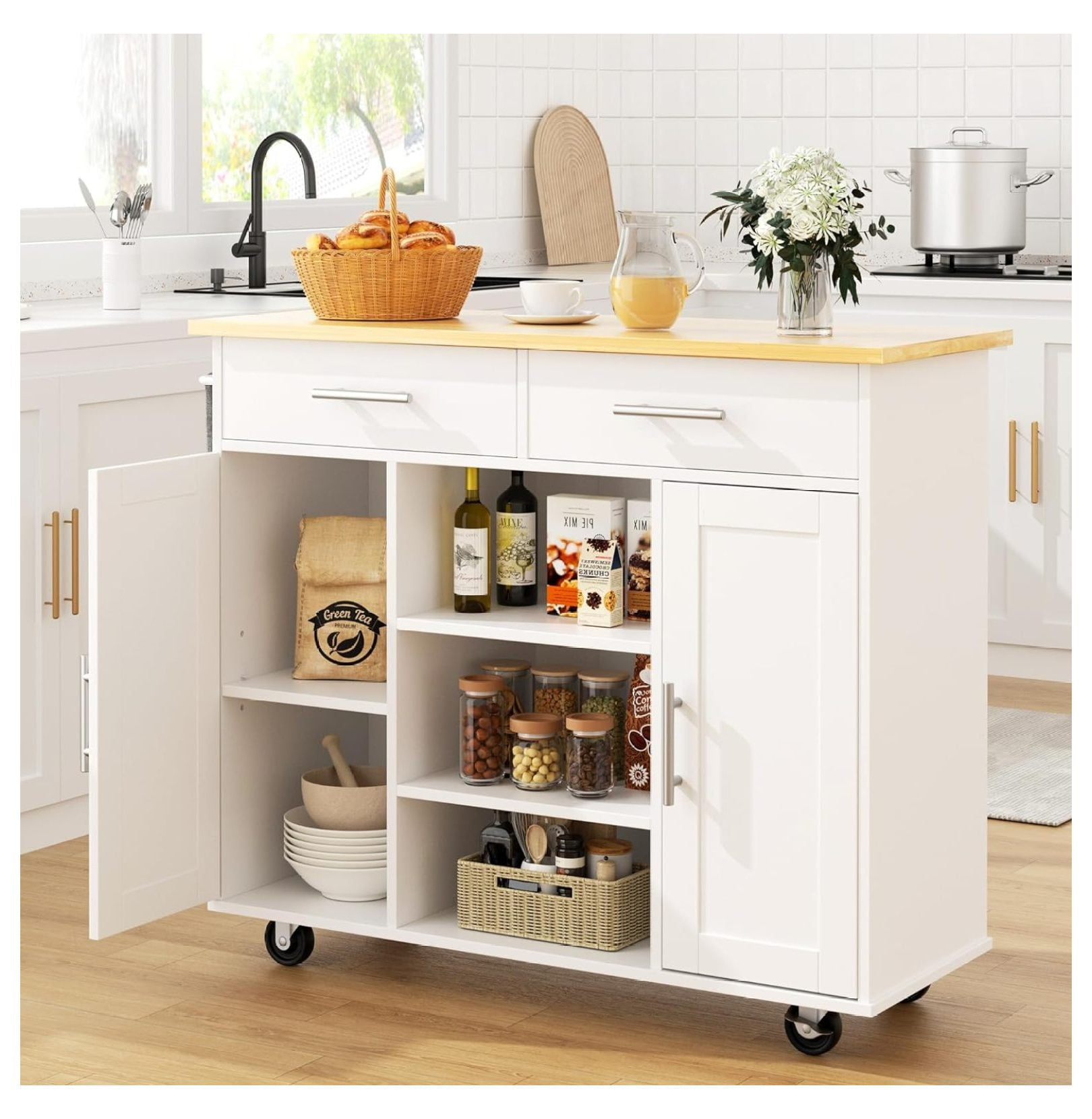 QAQA Kitchen Island Cart Furniture cart on Wheels with Storage，Rolling ...