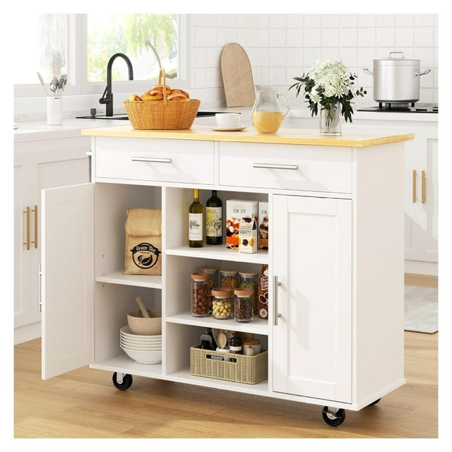 QAQA Kitchen Island Cart Furniture cart on Wheels with Storage，Rolling ...