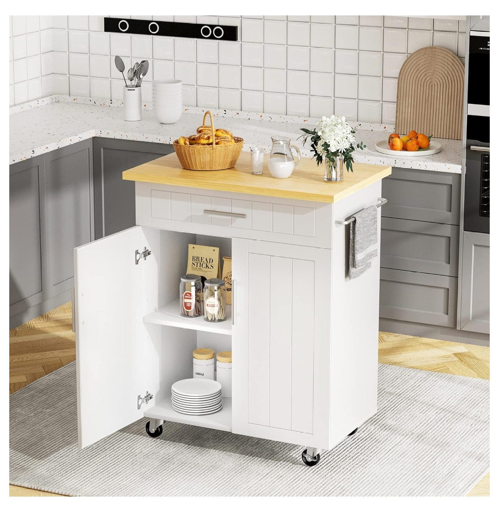 QAQA Kitchen Island on Wheels with Storage, Kitchen Cart with Drawer ...