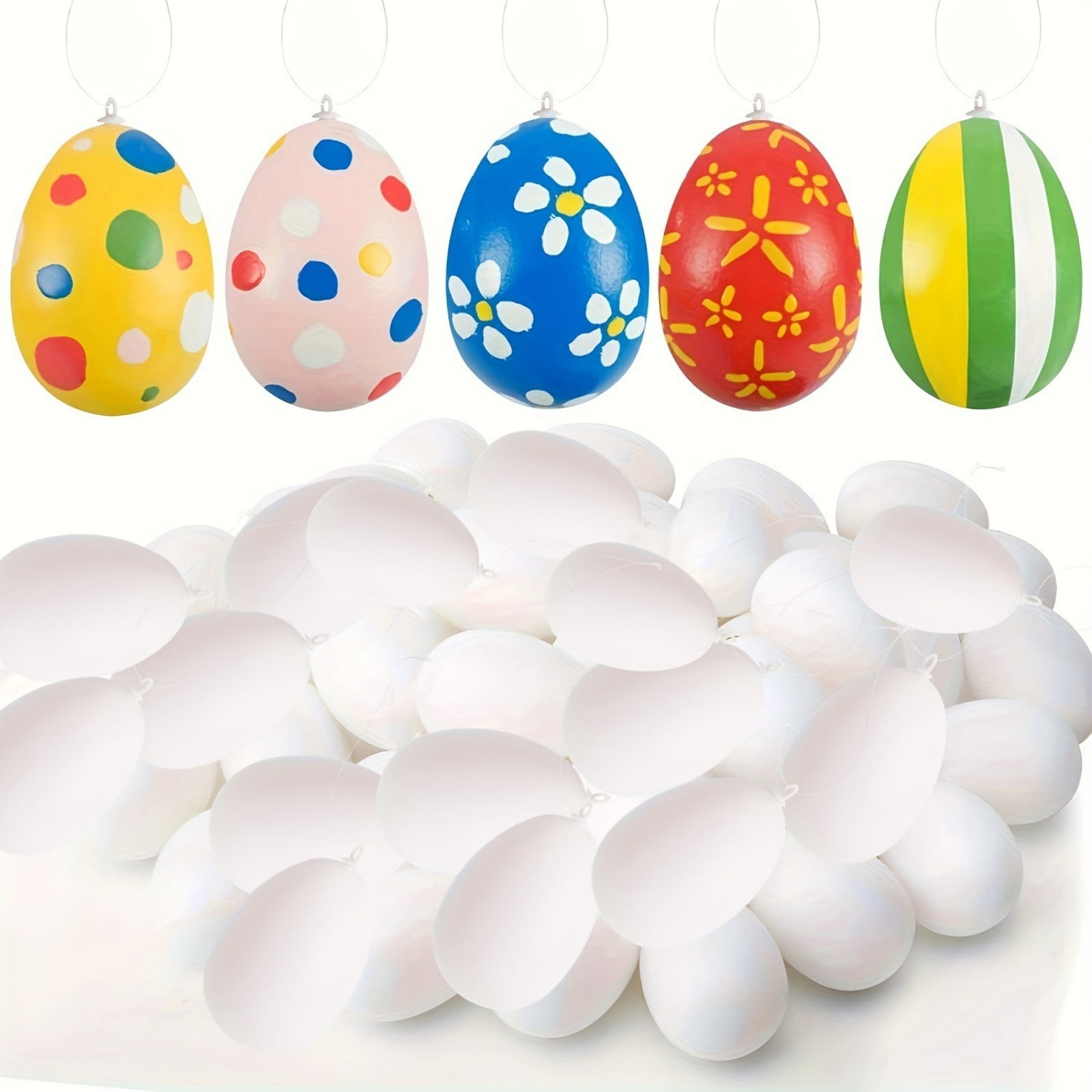 QAQuu 12-Piece DIY Easter Egg Kit – White Plastic Eggs with Pens, Rope ...