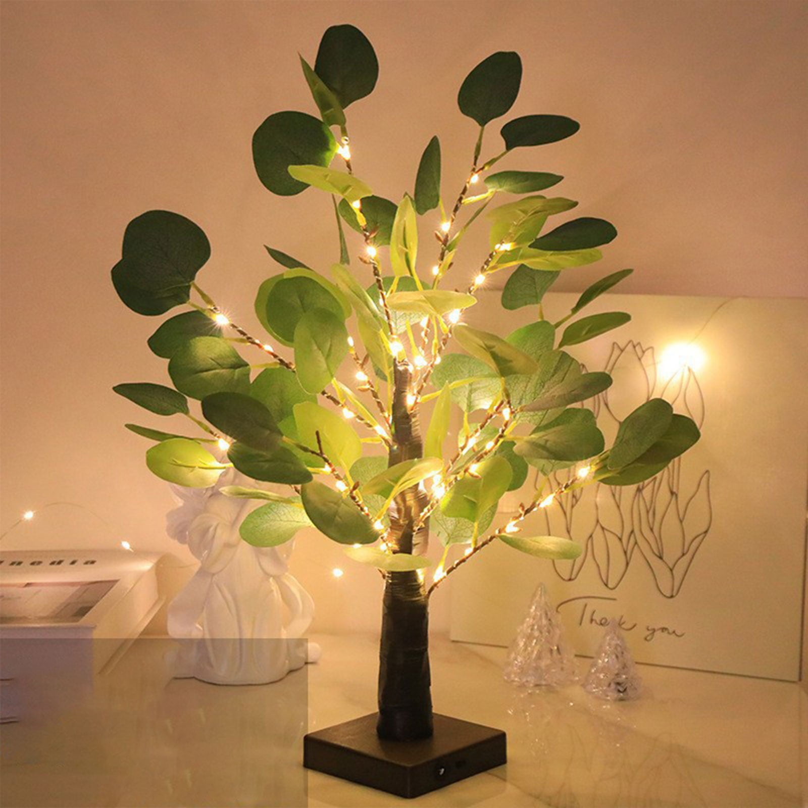 QAQuu Indoor LED Light-Up Tree – 2 Ft Green Leaf Festival Tree, Perfect ...