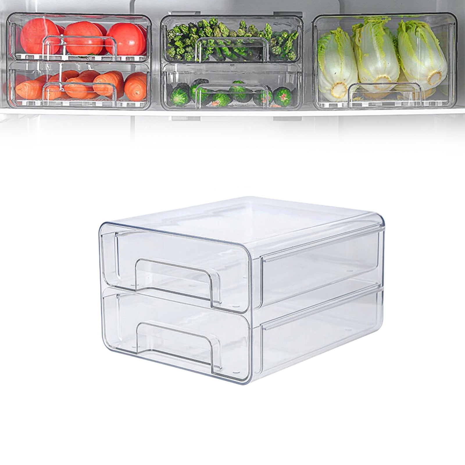 QAQuu Refrigerator Organizer Bins, Clear Stackable Pull Out Fridge ...