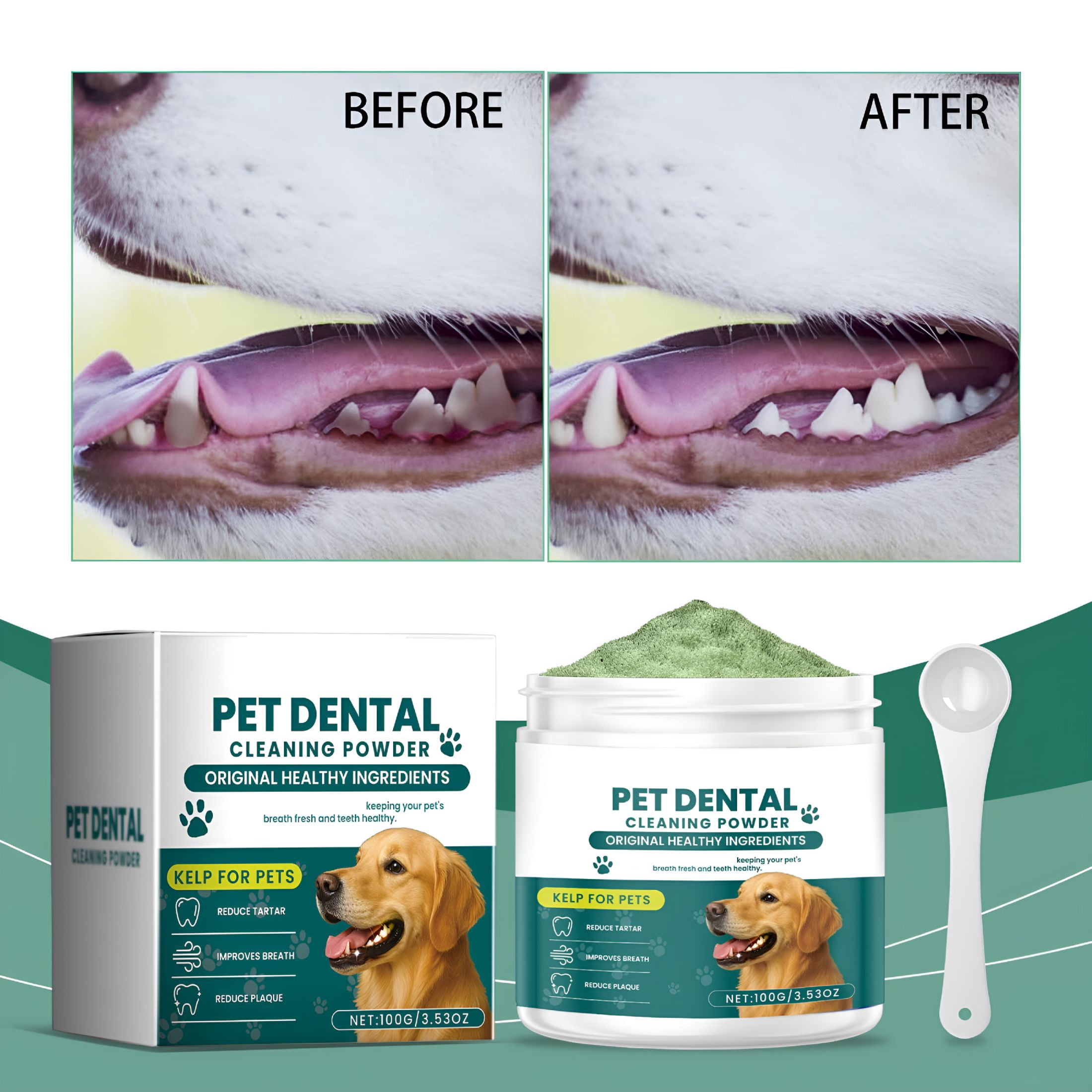QARUN Dog-Teeth-Cleaning-Powder 100G Dog Dental Powder for Bad Breath ...