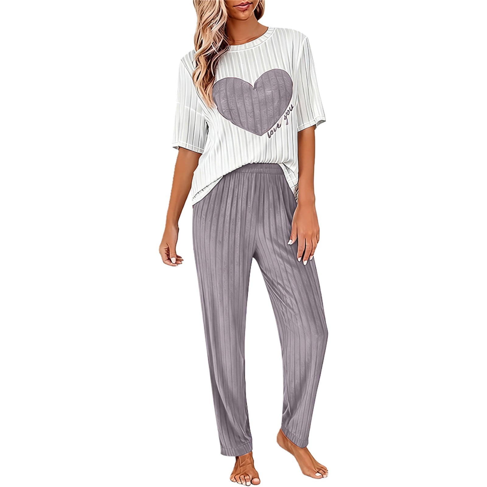 QASIEATN Pajamas Set for Women Fall Winter Pajamas Set Top and Pants 2 ...