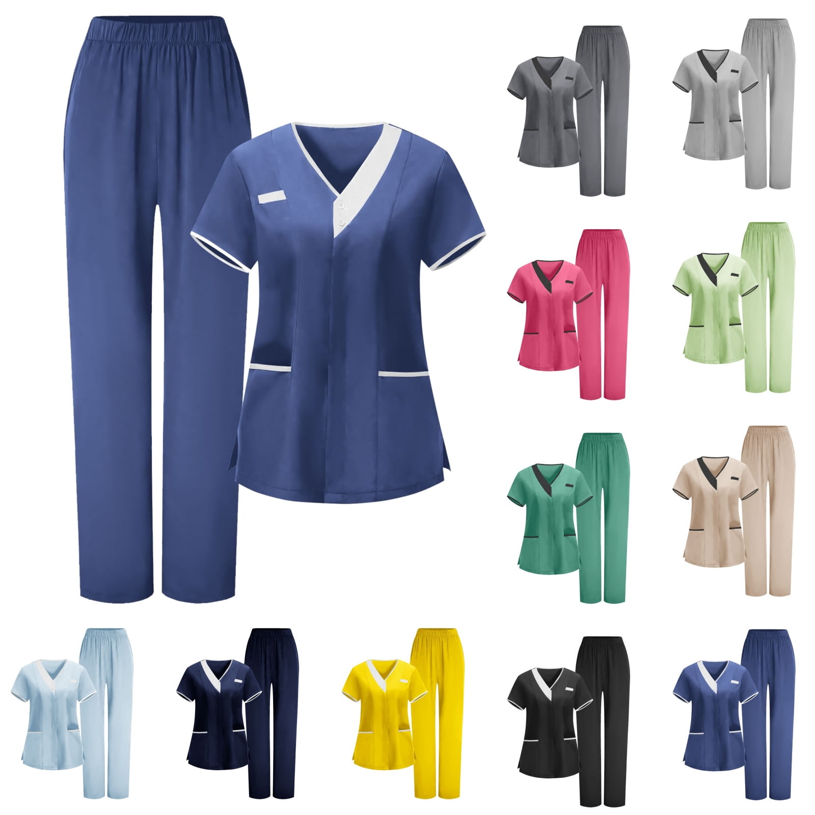 QATAINLAV 2 Piece Sets for Women Side Slit V Neck Medical Scrubs Top ...