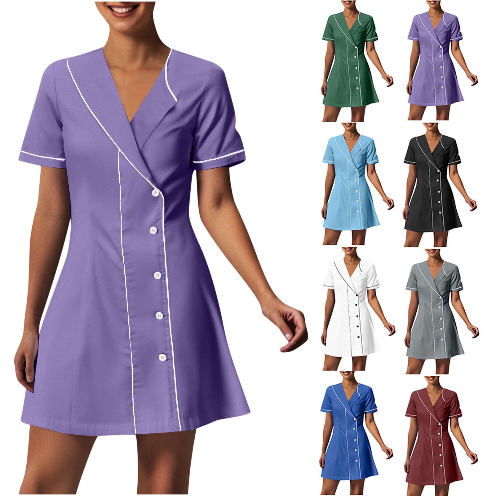 QATAINLAV 2025 Summer Savings! Womens Medical Scrubs Short Sleeve Nurse ...