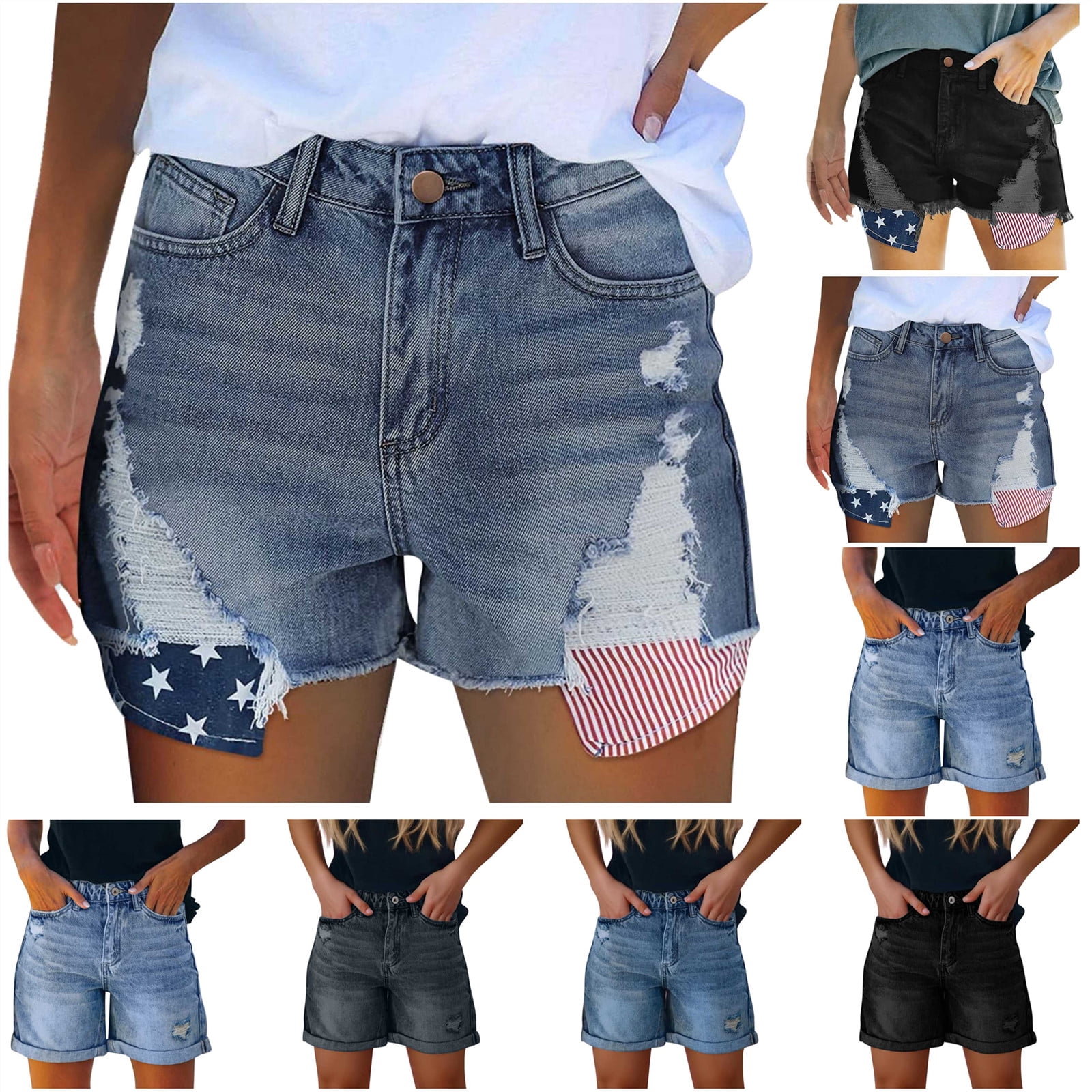 QATAINLAV 4th of July Jean Shorts for Women Star Stripe Patriotic ...
