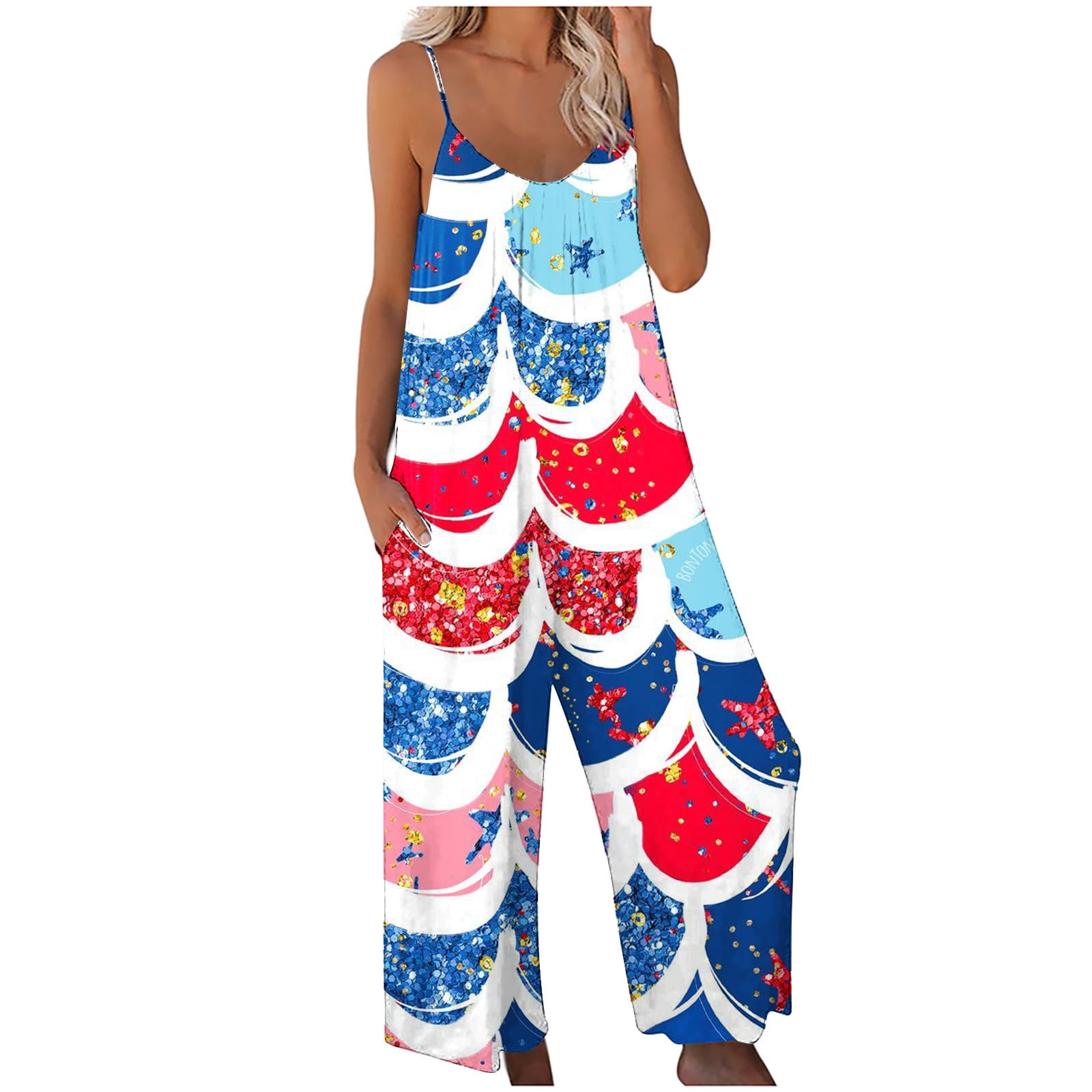 QATAINLAV 4th of July Romper for Women 2024 Spaghetti Strap American ...